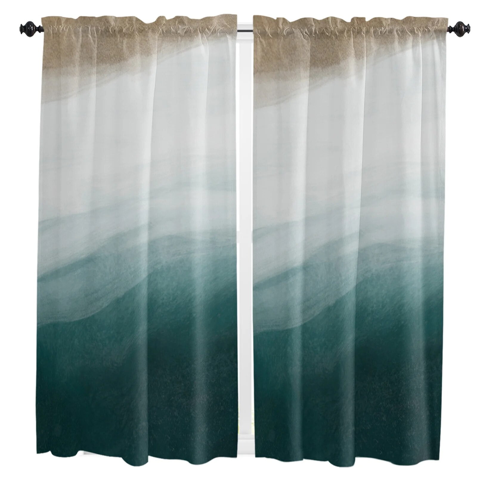Sea Beach Watercolor Gradient Curtain Home ration Living Room Short ...