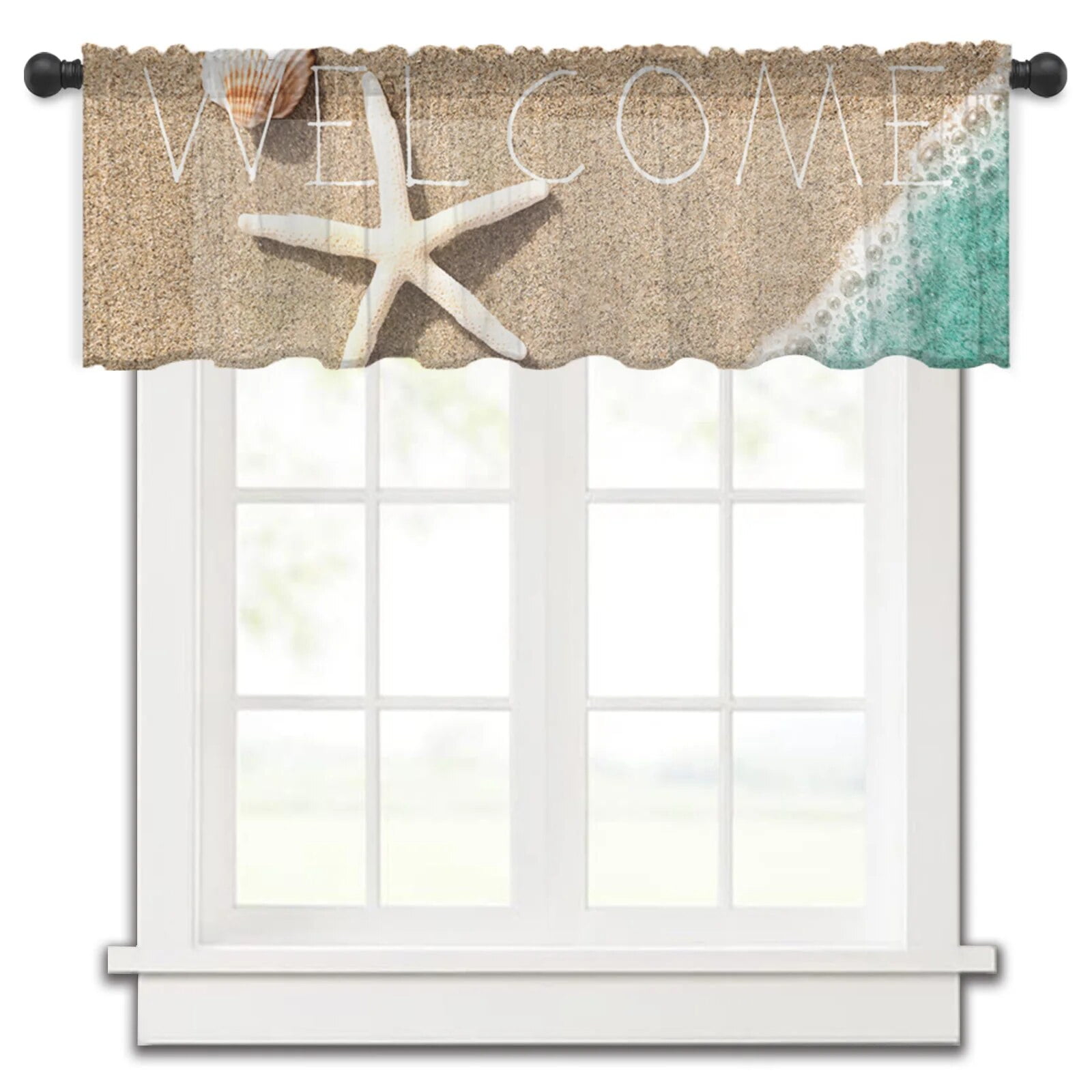 Sea Beach Welcome Star Shell Rod Pocket Short Curtain Half-Curtain For ...