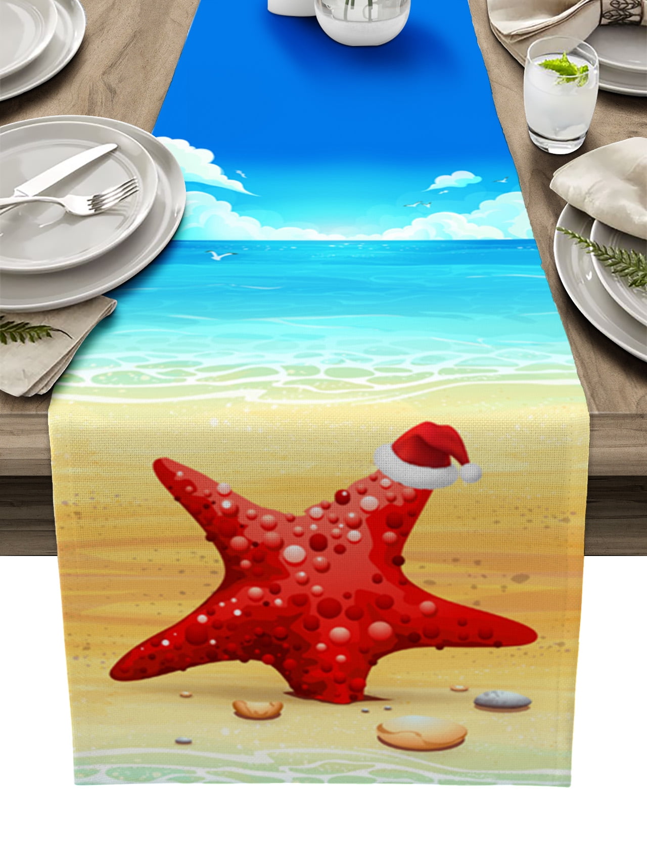 Sea Beach Welcome Star Shell Table Runner Home Wedding Table Flag Mat ...