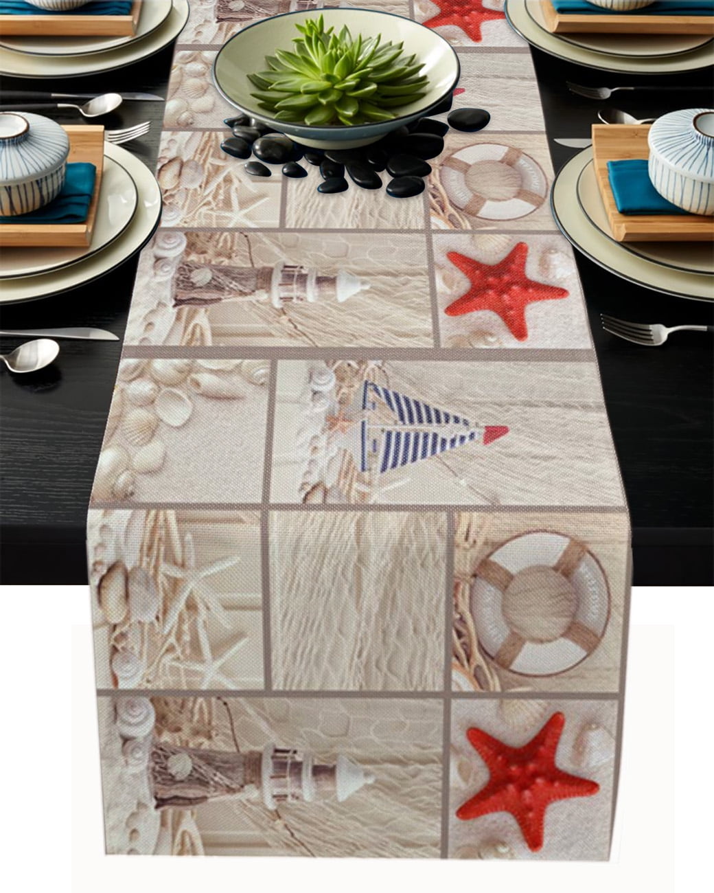 Sea Beach Welcome Star Shell Table Runner Home Wedding Table Flag Mat ...