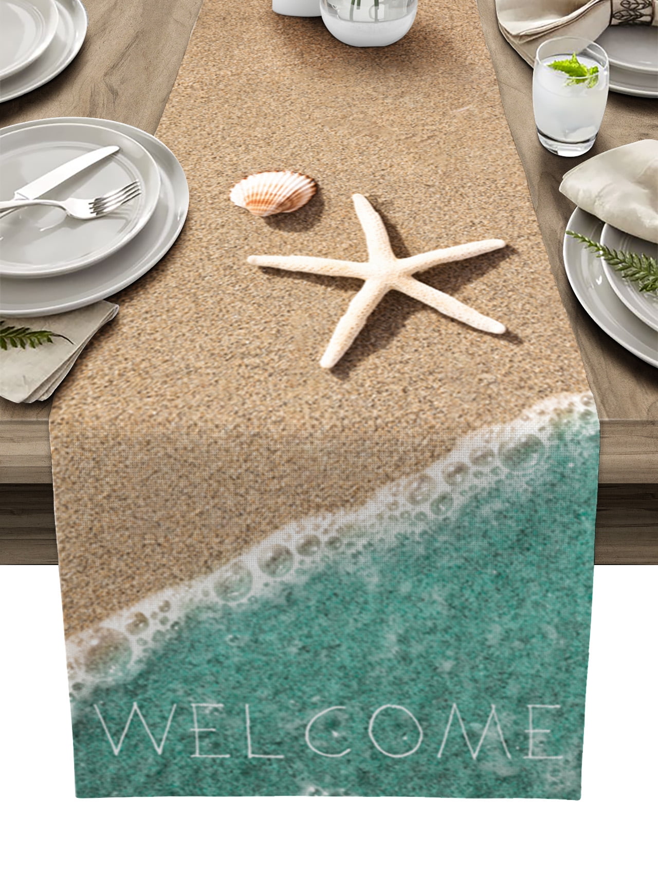 Sea Beach Welcome Star Shell Table Runner Home Wedding Table Flag Mat ...