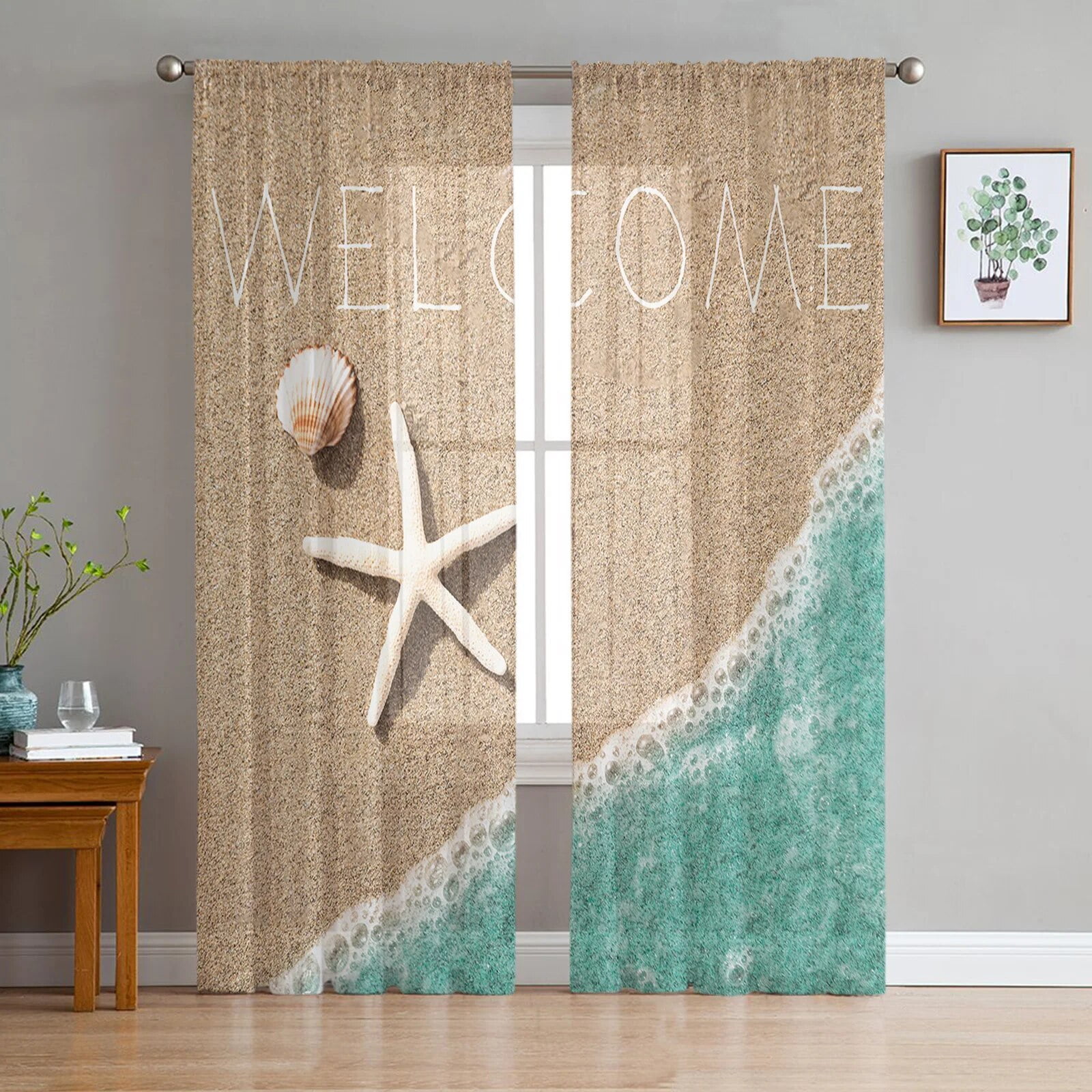 Sea Beach Welcome Star Shell Welcome Curtains For Living Room ...