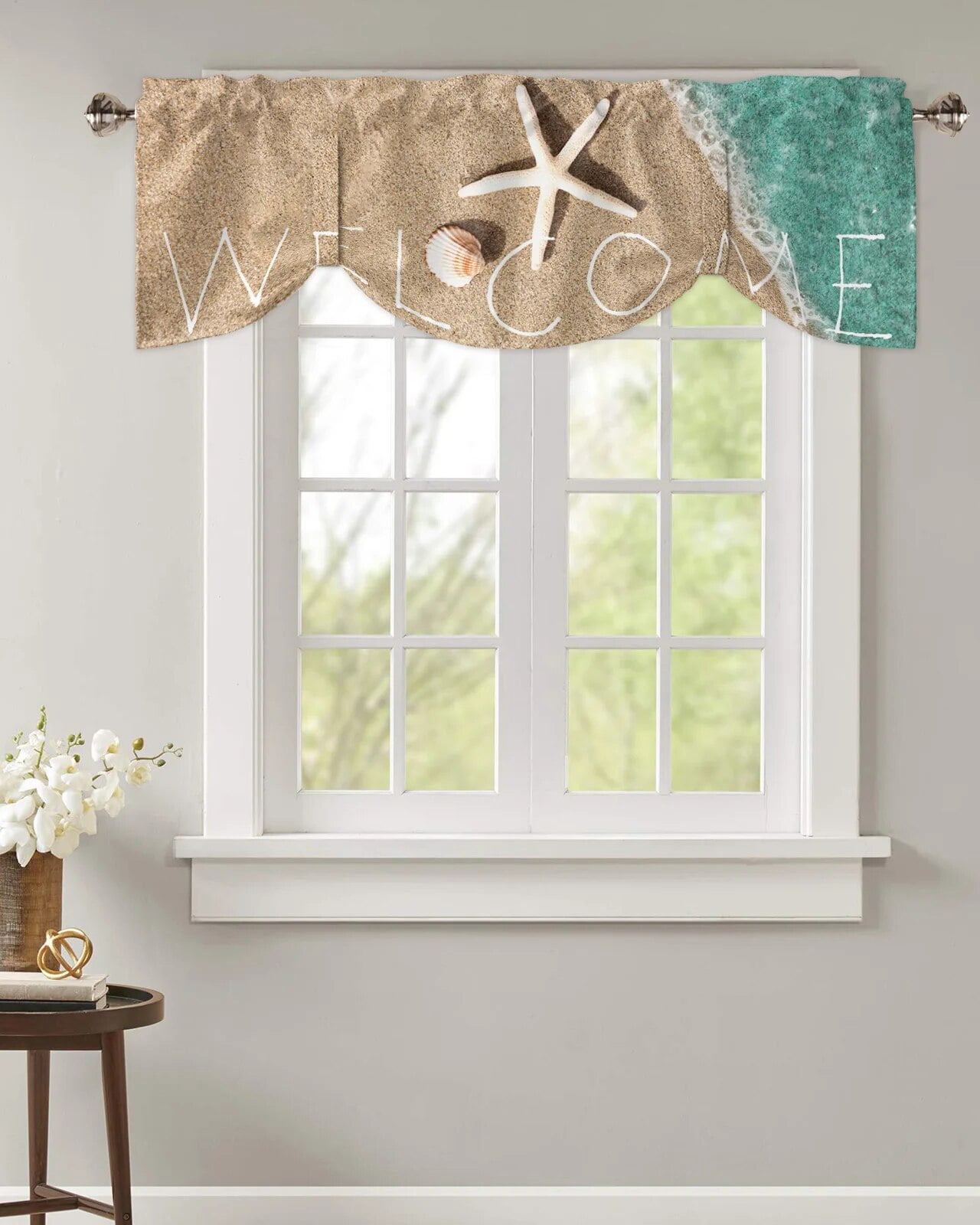 Sea Beach Welcome StarShell Window Curtain Kitchen Cabinet Coffee Tie ...