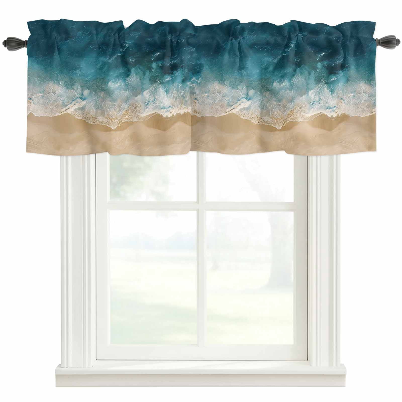 Sea Beach Window Valance Curtain Waves Splash Rod Pocket Short Curtain ...