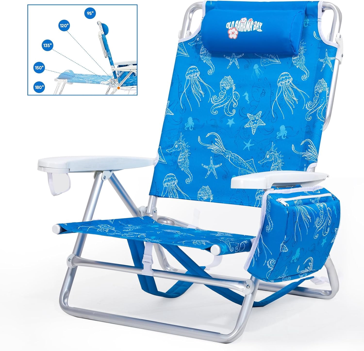 Sea Blue Aluminum Beach Chair with Backpack Straps – 5-Position ...