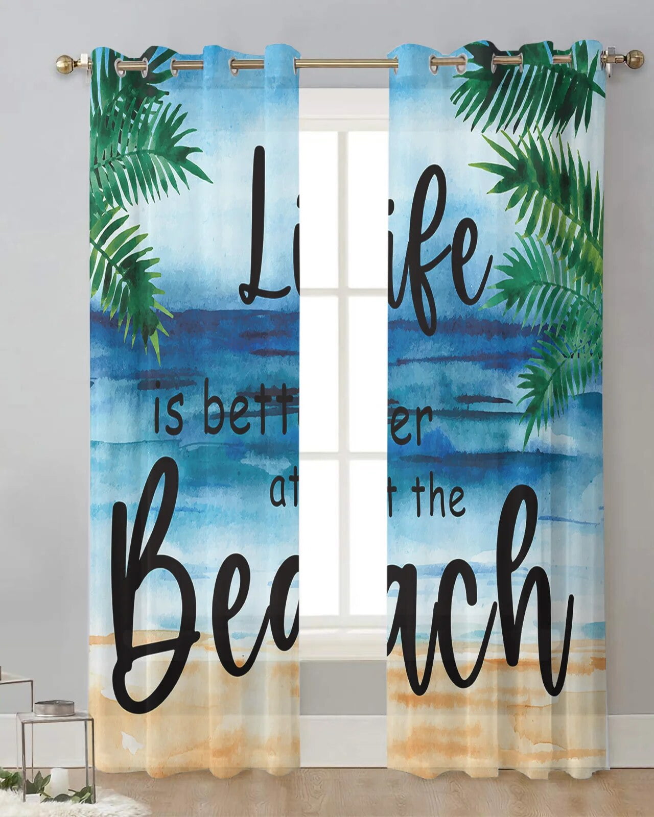 Sea Blue Sky Tropical Leaves Beach Summer Tulle Living Room ration ...