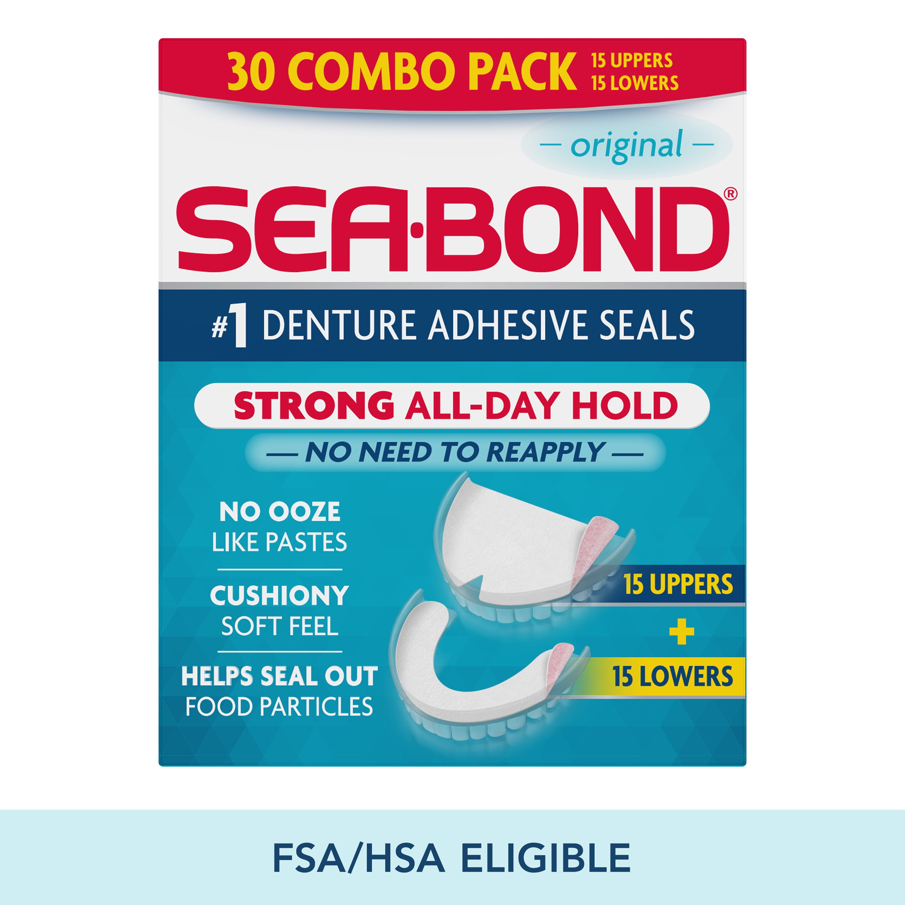 Sea-Bond Denture Adhesive Seals Combo Pack, Original Flavor, 15 Uppers ...