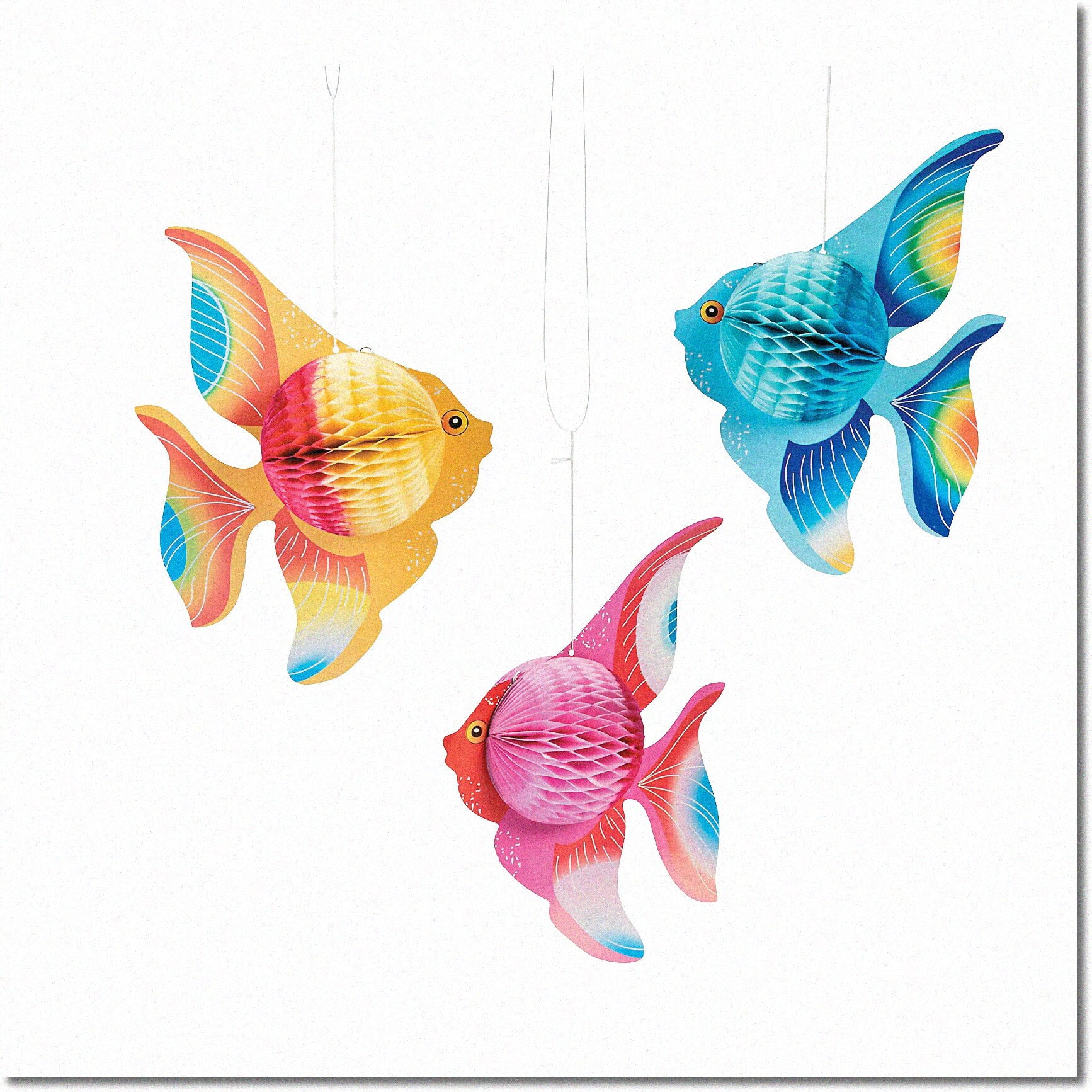 Sea Breeze Tissue Fish Decorations - 6 pc Set | Vibrant Hanging Decor ...