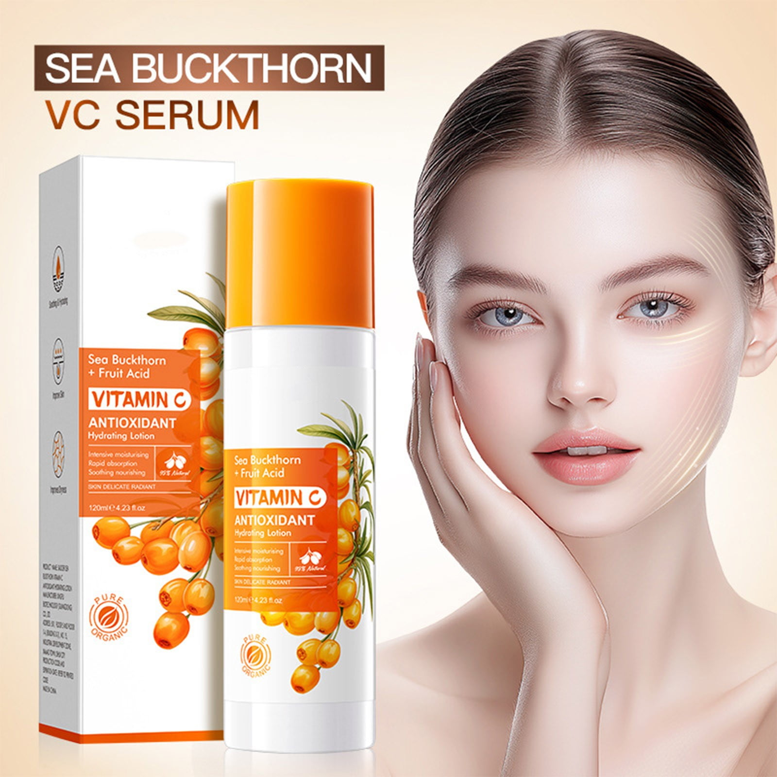 Sea Buckthorn Vitamin C Antioxidant Moisturizing Face Lotion, 120ml - Lightweight, Non-Greasy ...