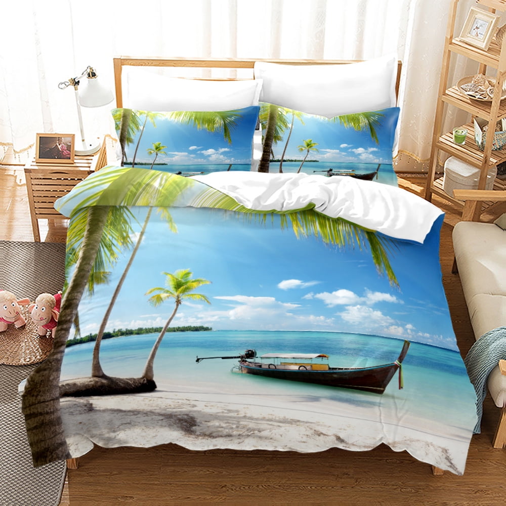 Sea Coastal Duvet Cover for Men Women Girls,Ocean Beach Palm Tree ...