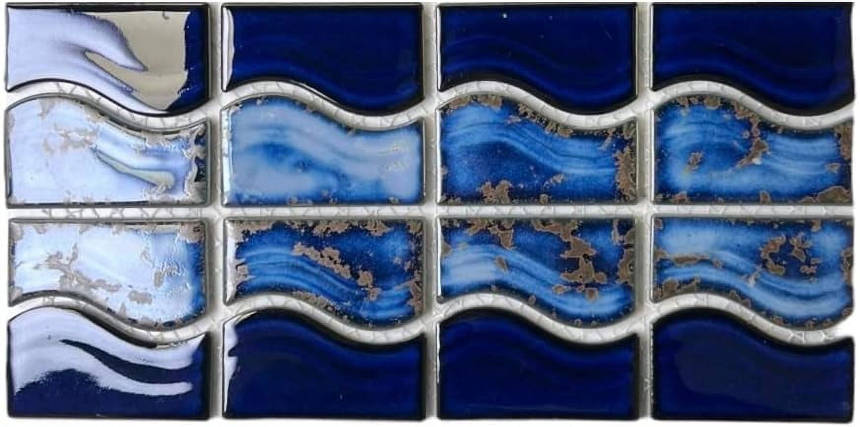 Sea Cobalt Blue with Calacatta Gold Porcelain Lineup Border Pool Wall ...