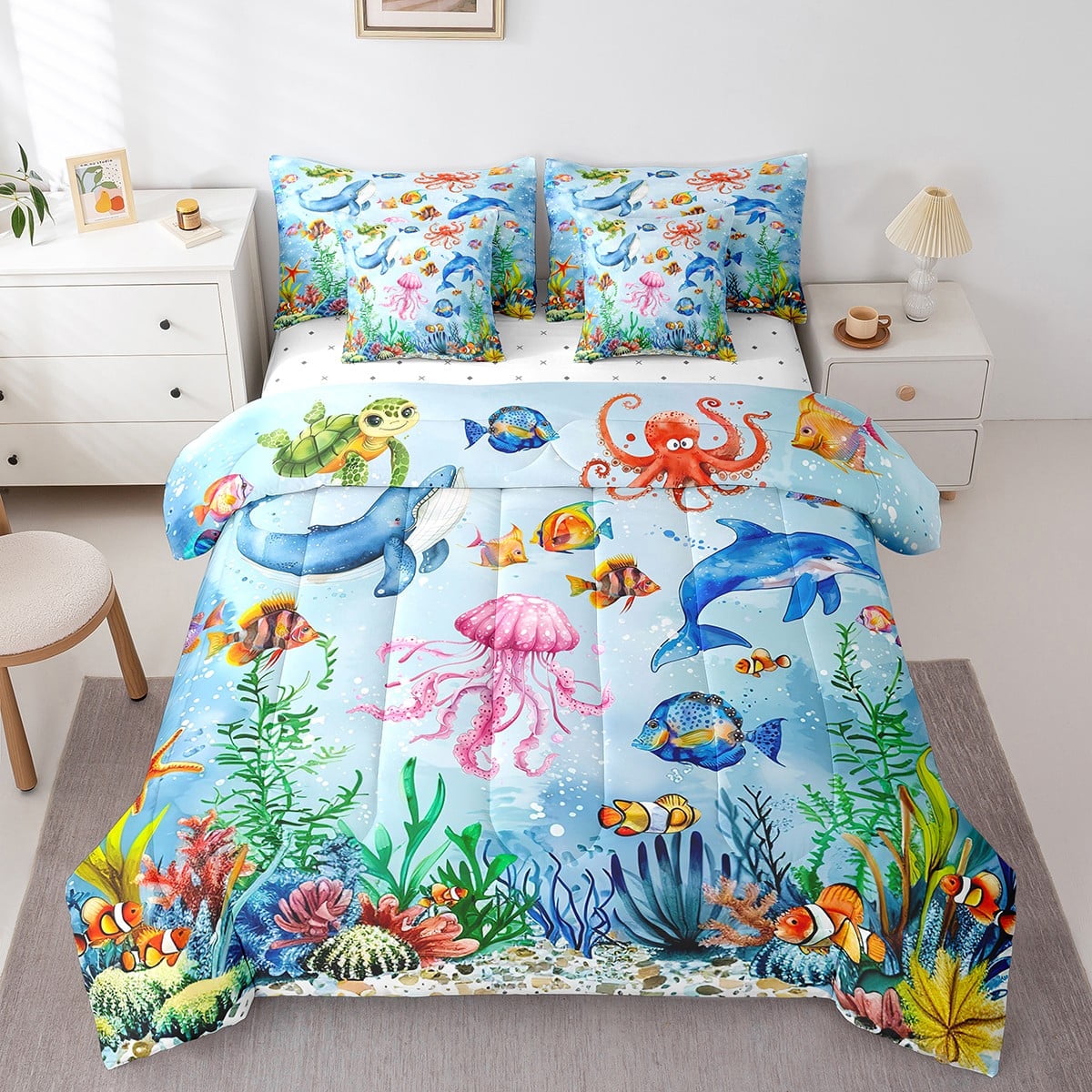 Under The Sea Comforter Set 7 Piece Bed in a Bag Twin,Blue Ocean ...