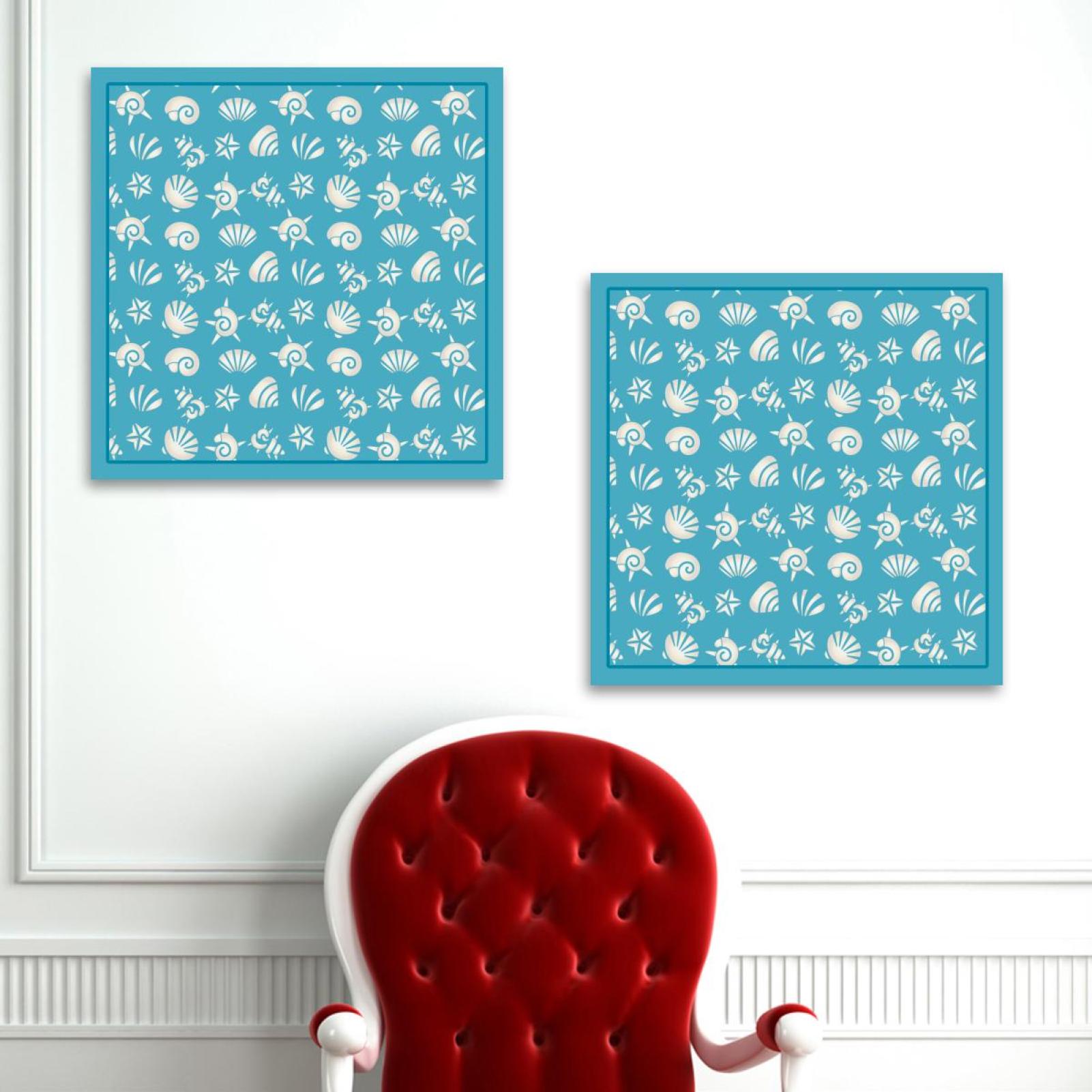 Sea Conch Seashells Pattern Blue 2PC Canvas Wall Art Paintings for ...