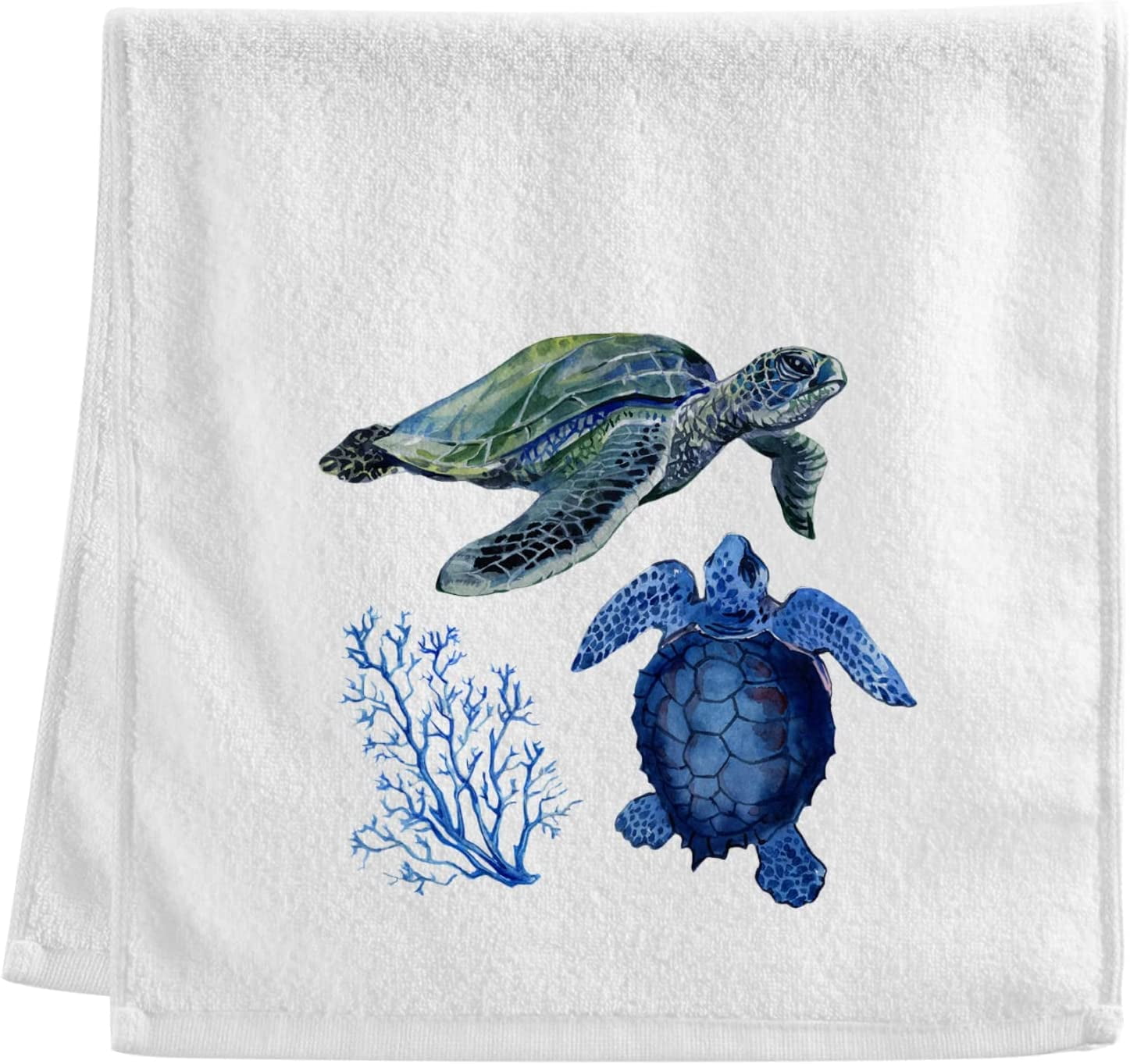 Sea Coral Ocean Turtle Hand Towels White Bath Towels Soft Absorbent 100 ...