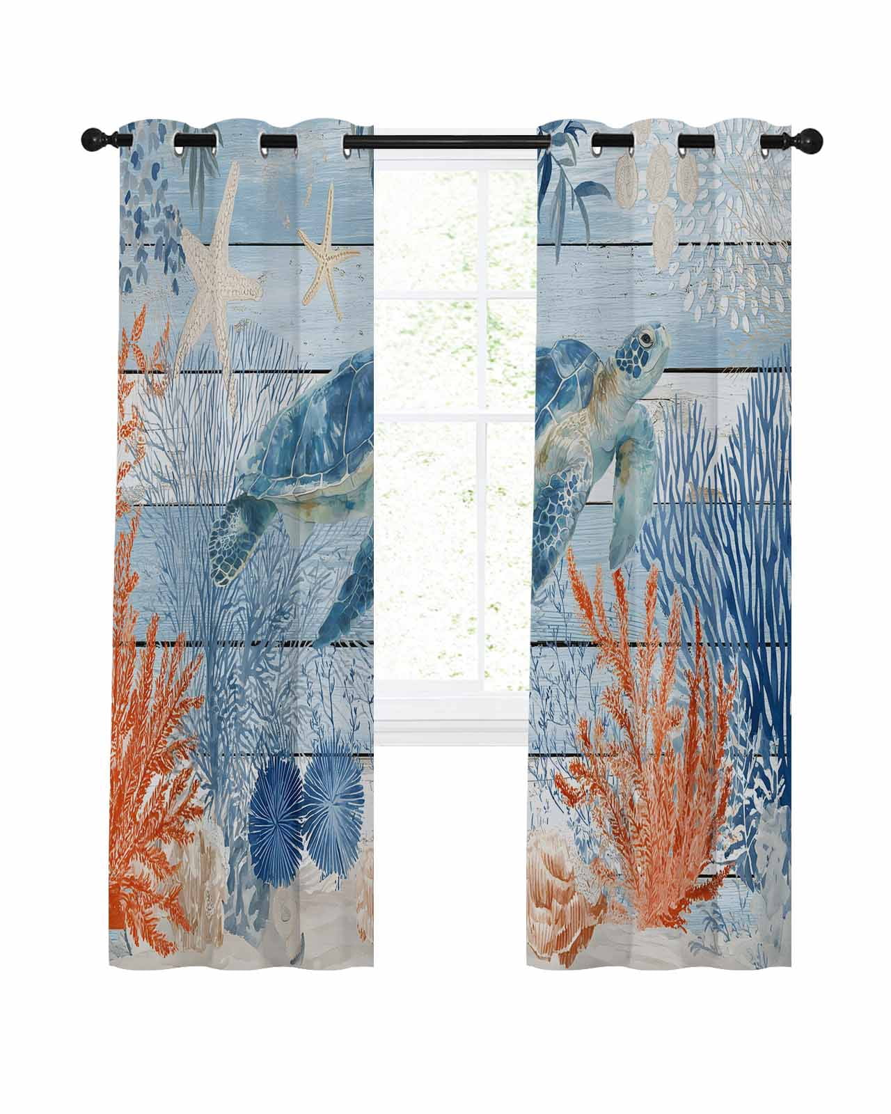 Sea Corals Turtle Blackout Curtains for Bedroom Living Room, Summer ...