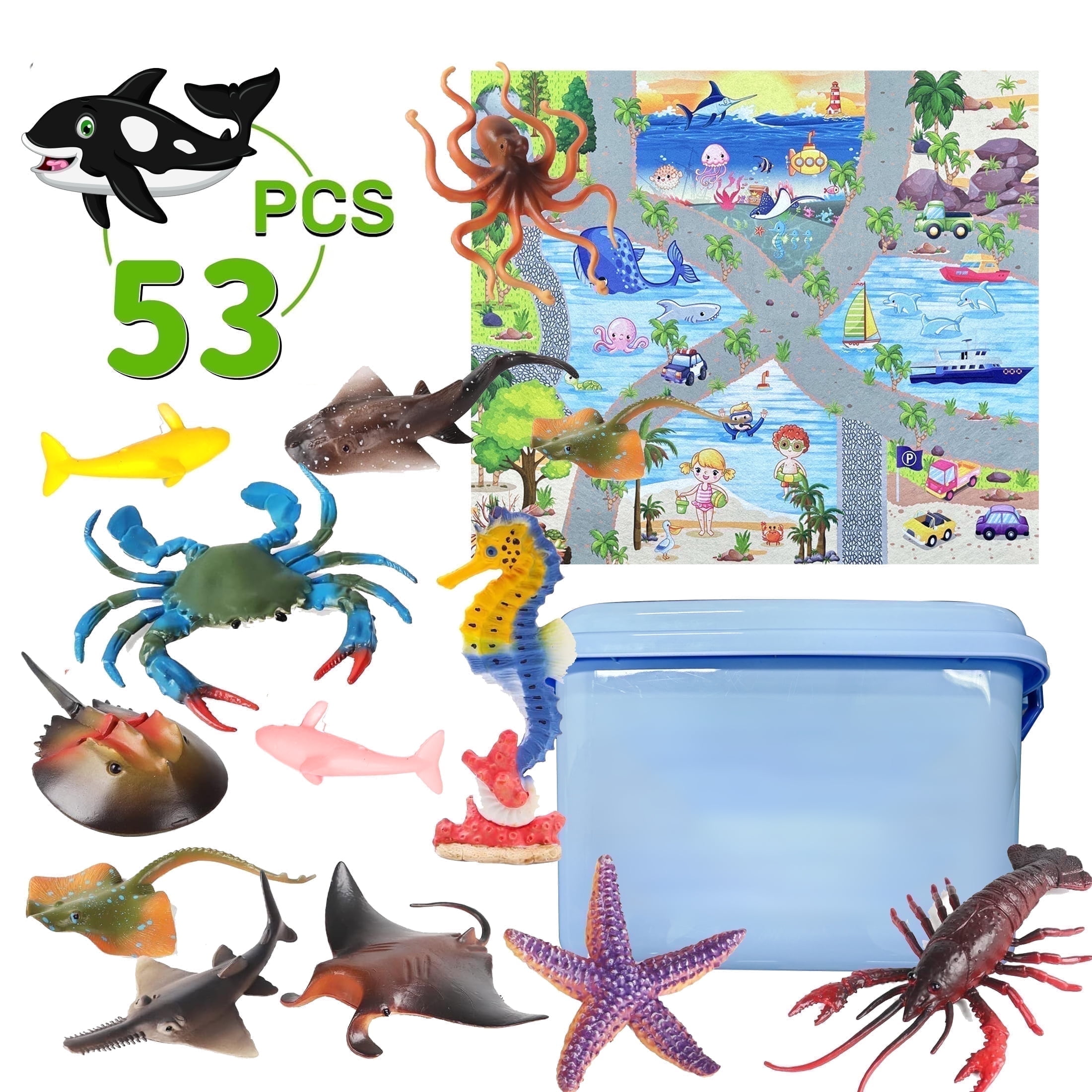 KOPPOP 53 Pcs Sea Animals Playset with Realistic Models (Turtle ...