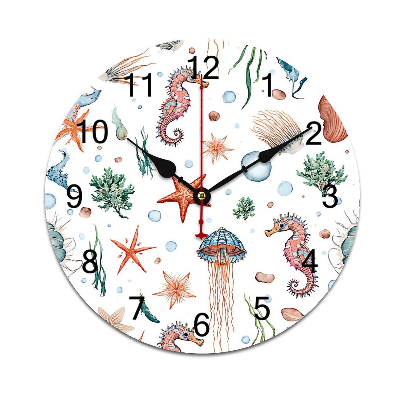 Sea Creatures And Corals Bedroom Wall Clock Large Modern Kitchen ...