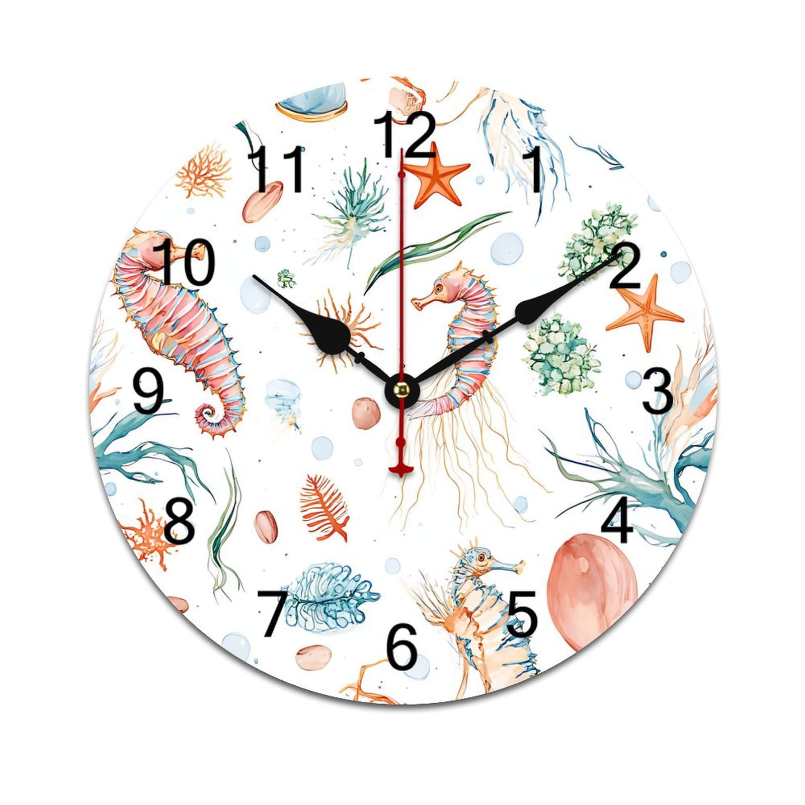 Sea Creatures And Corals Word Saying Big Wall Clock Home Decor Art ...