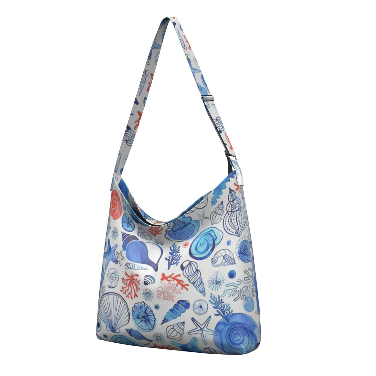 Sea Creatures Canvas Tote Bag – Seahorse, Starfish, and Coral Pattern ...