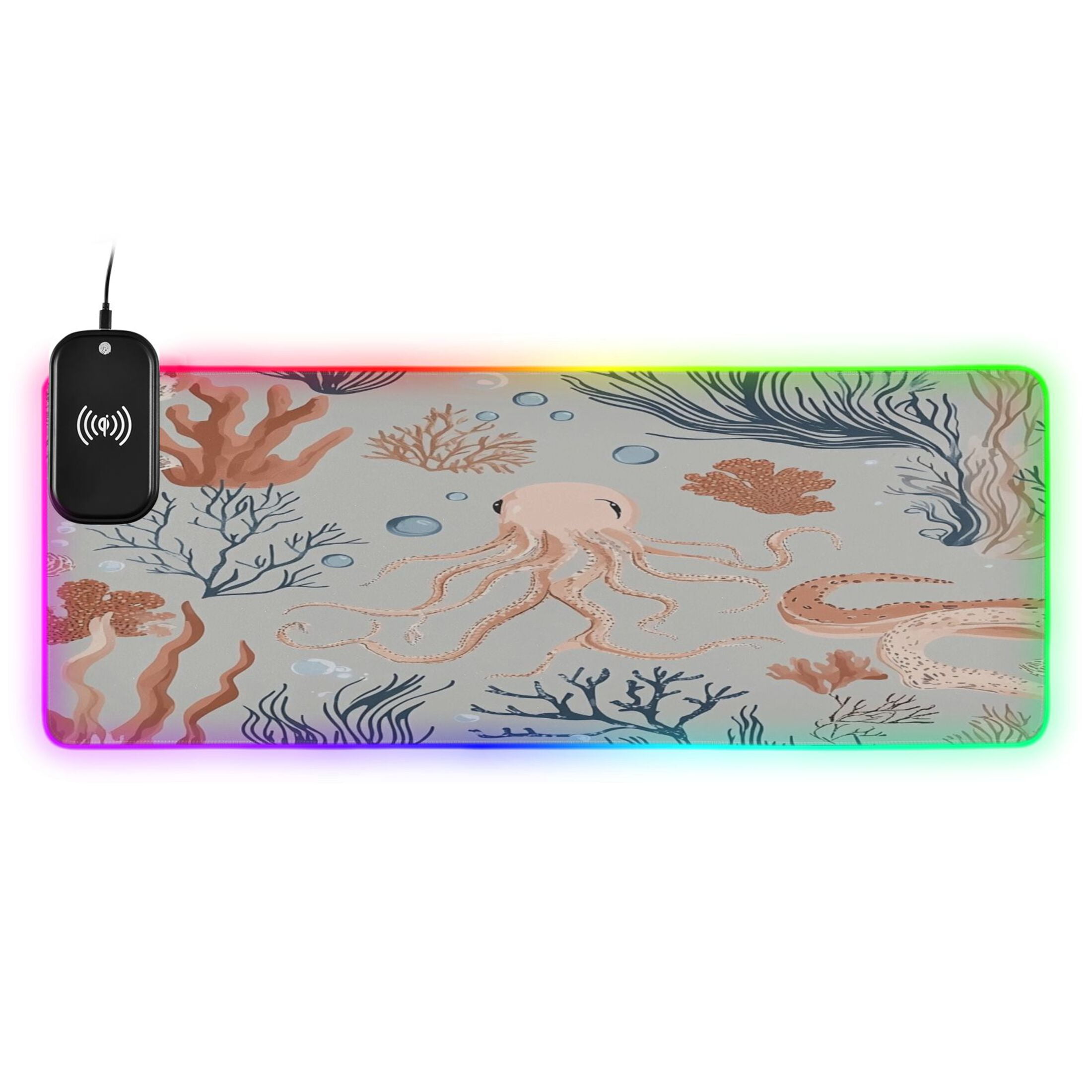 Sea Creatures Pattern Large RGB Gaming Mouse Pad with Fast Wireless ...
