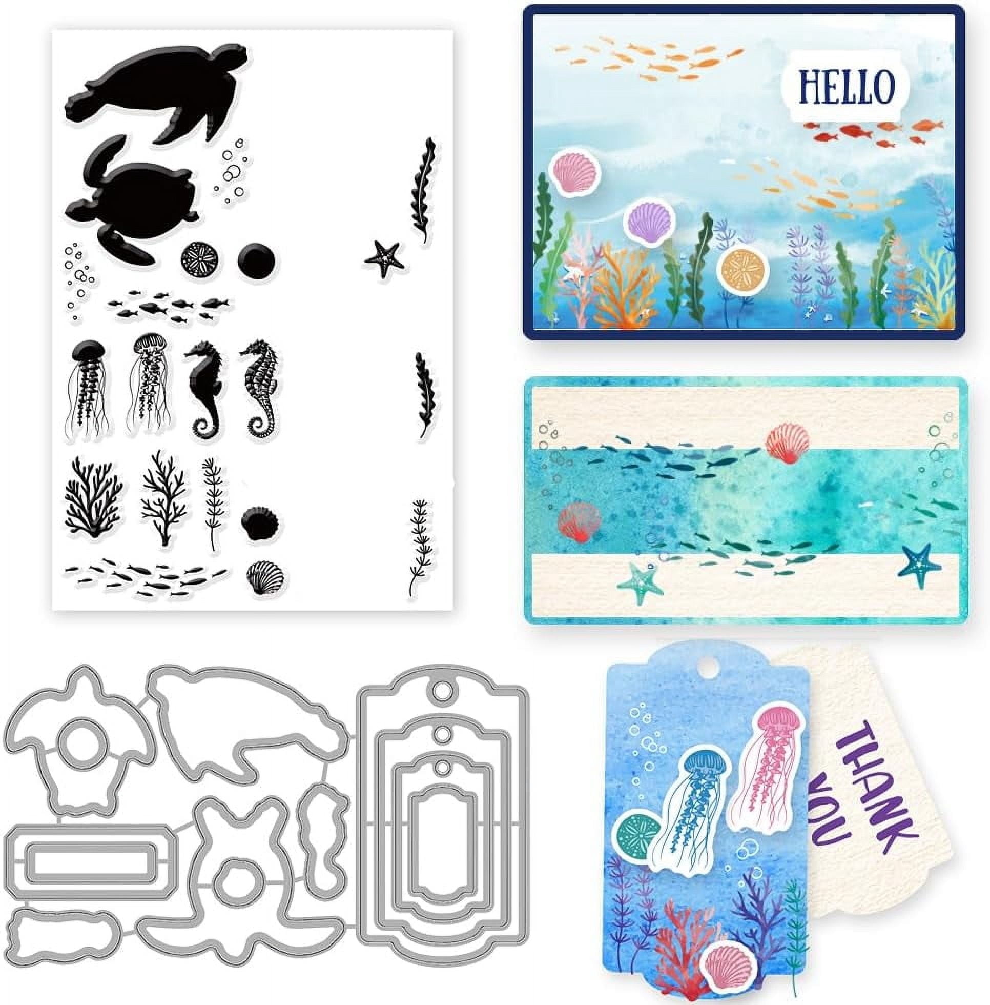 Sea Cutting Die and Stamp Set Sea Animal Clear Stamps and Dies for Card ...