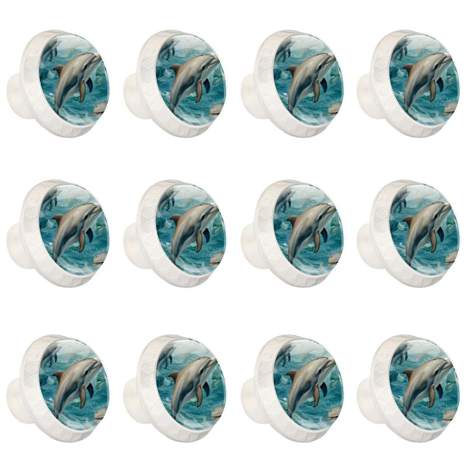 Sea Dolphin 12 Pcs White Round Drawer Pulls with Screws,ABS and Glass Cabinet Handles for ...