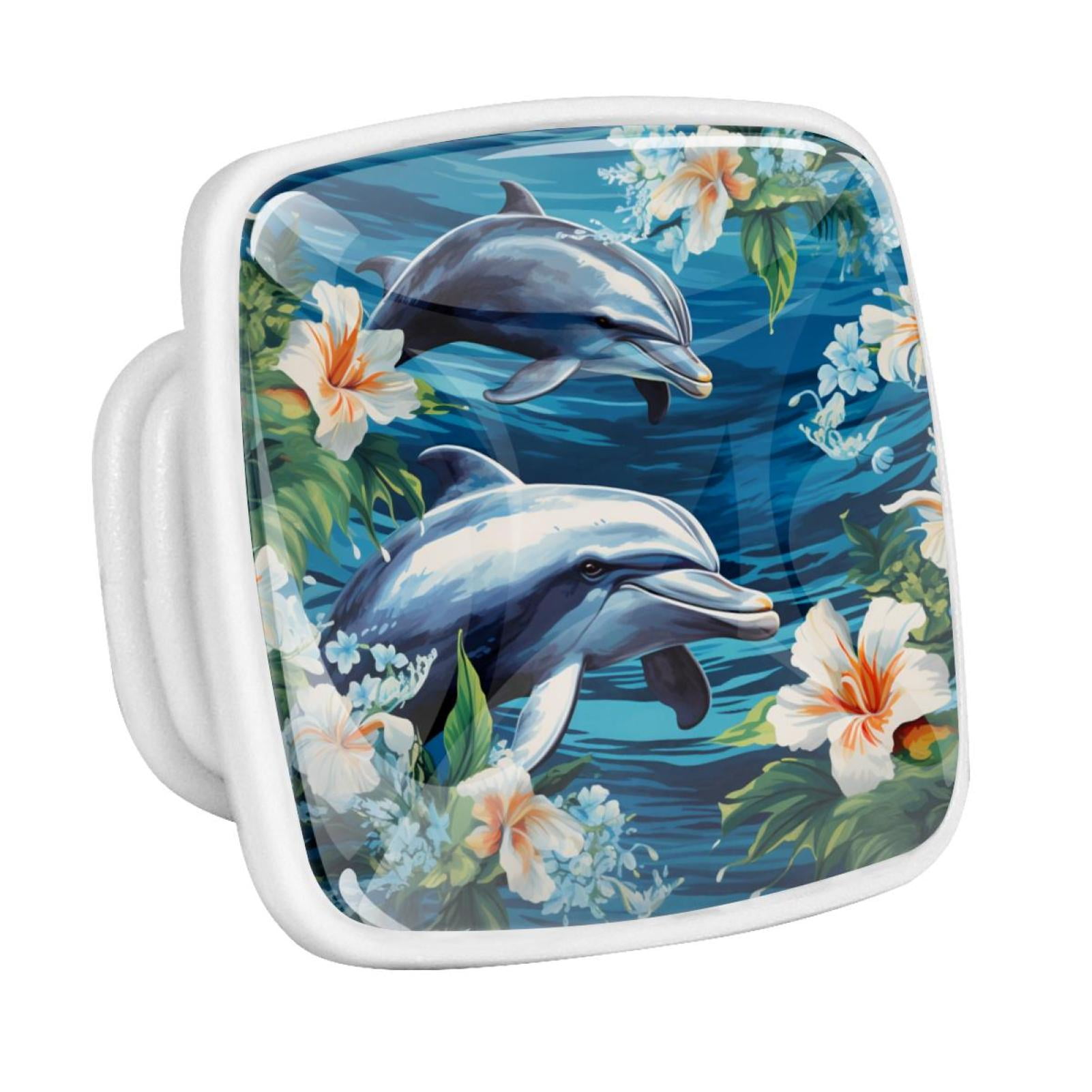 Sea Dolphin Fluorescent Drawer Pulls with Screws Square 4-Pack Glow Dark Knobs for Cabinets ...