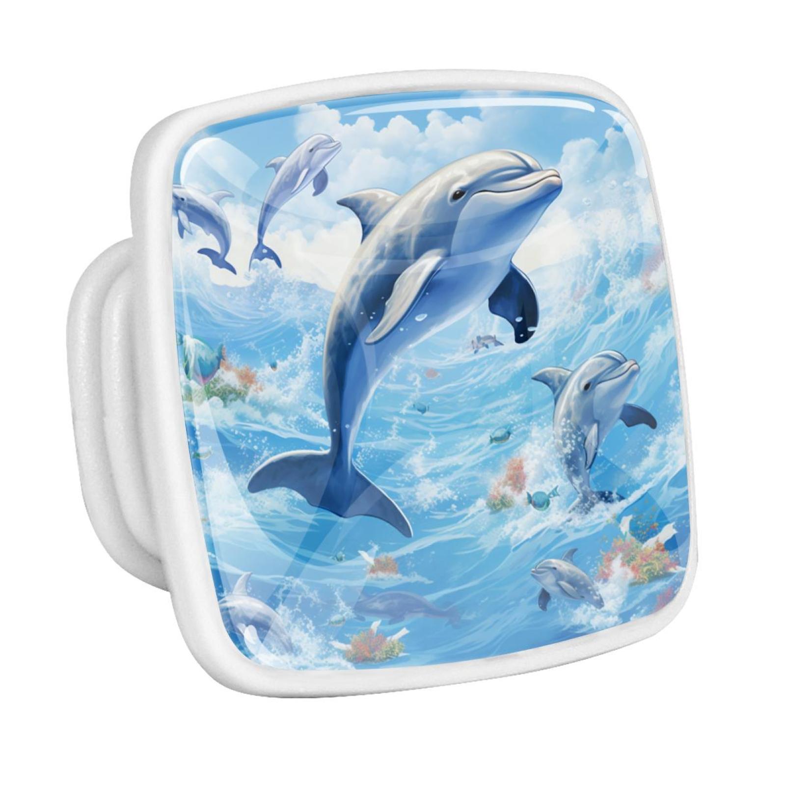 Sea Dolphin Fluorescent Drawer Pulls with Screws Square 4-Pack Glow Dark Knobs for Cabinets ...