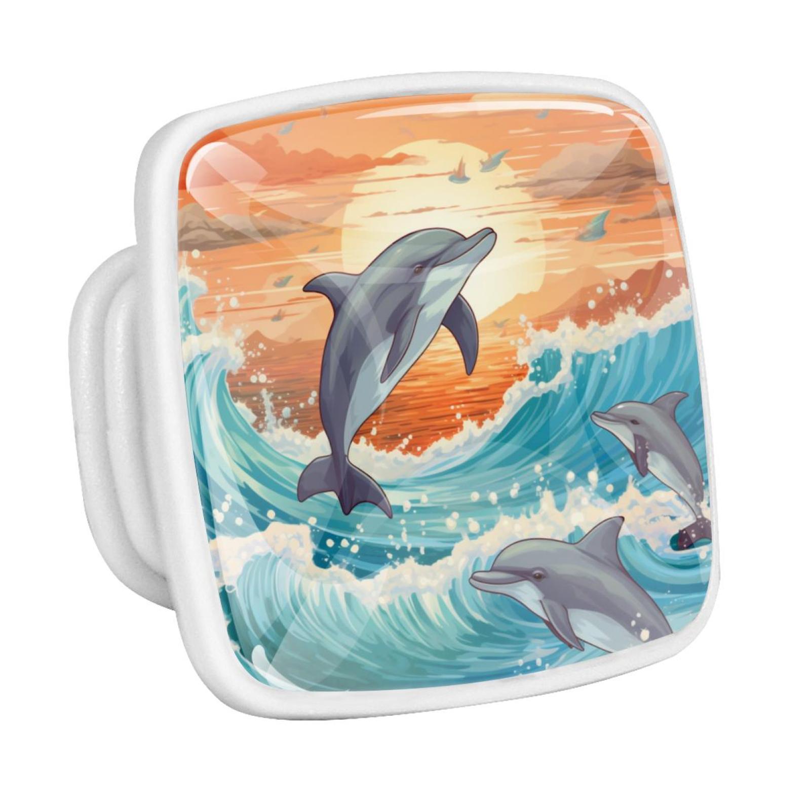 Sea Dolphin Fluorescent Drawer Pulls with Screws Square 4-Pack Glow Dark Knobs for Cabinets ...