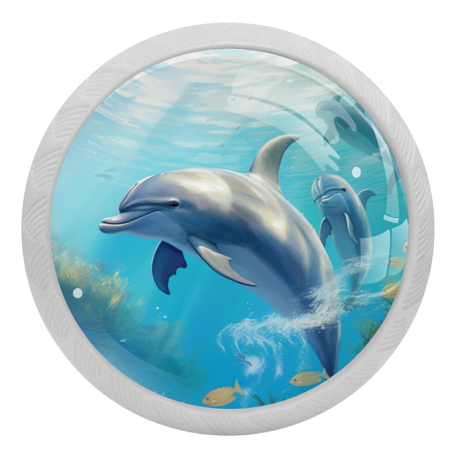 Sea Dolphin Pattern 4PCS Cabinet Knobs Pulls Fluorescent Drawer Handle ...
