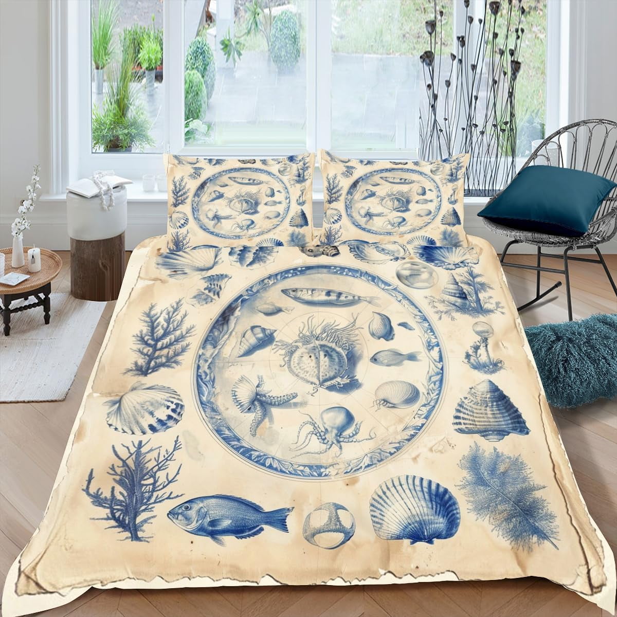 Sea Duvet Cover Marine Life Pattern Comforter Cover Nautical Theme ...