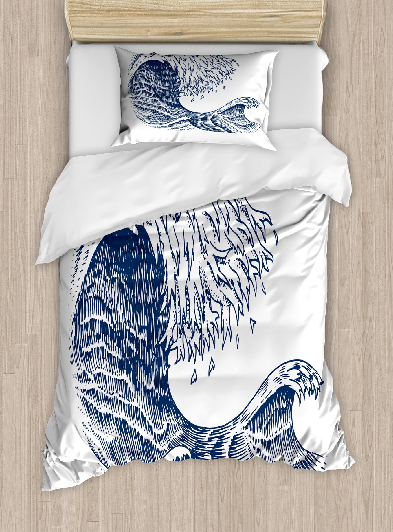 Sea Duvet Cover Set, Hokusai Inspired Atlantic Ocean Wave Colored ...