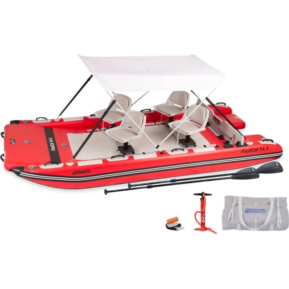 Sea Eagle FastCat14 Small Fishing Lake Catamaran with Swivel Seat and ...