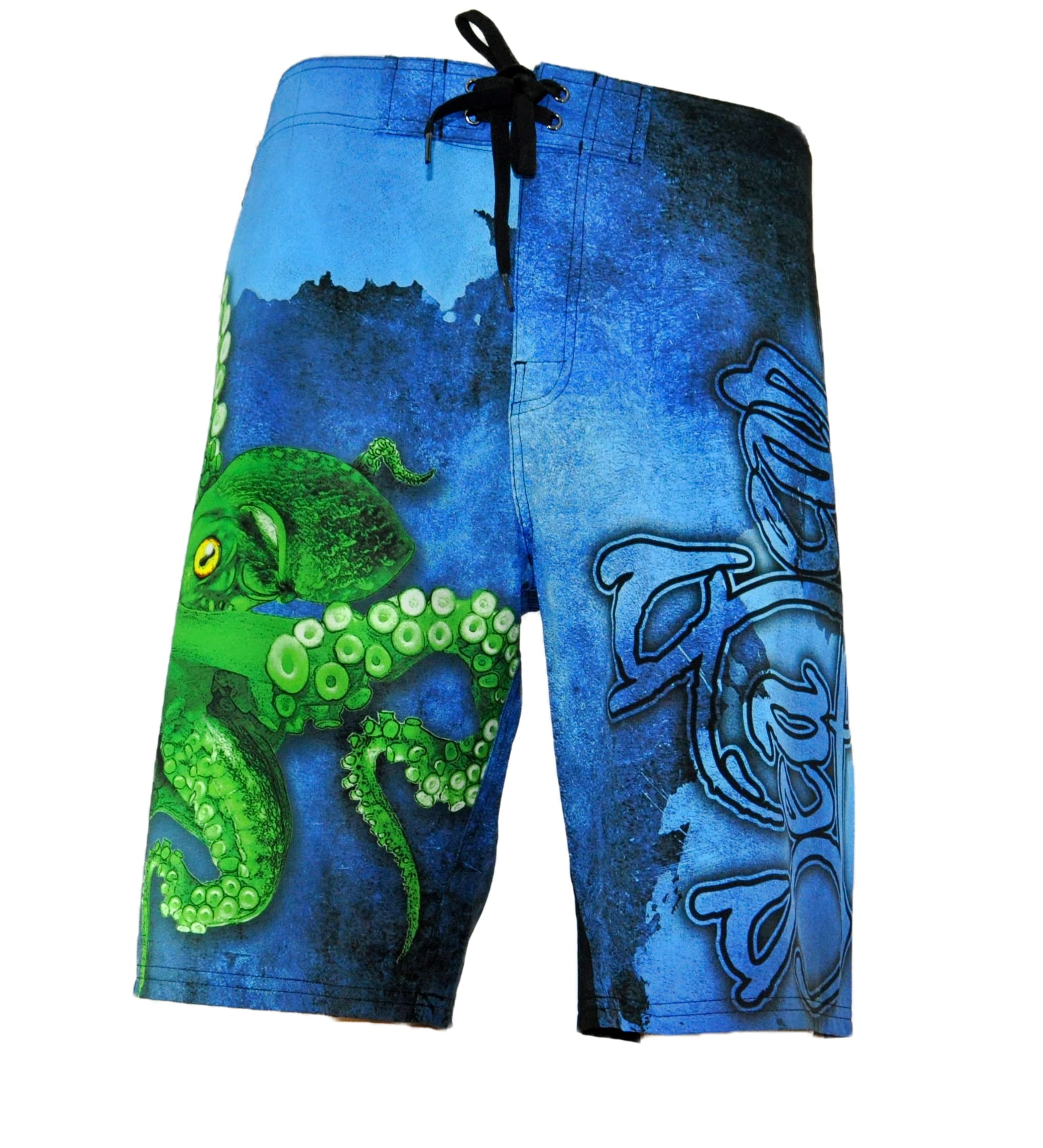 Sea Fear Men's Board Shorts 4-Way Stretch Quick Dry, Octopus Design ...