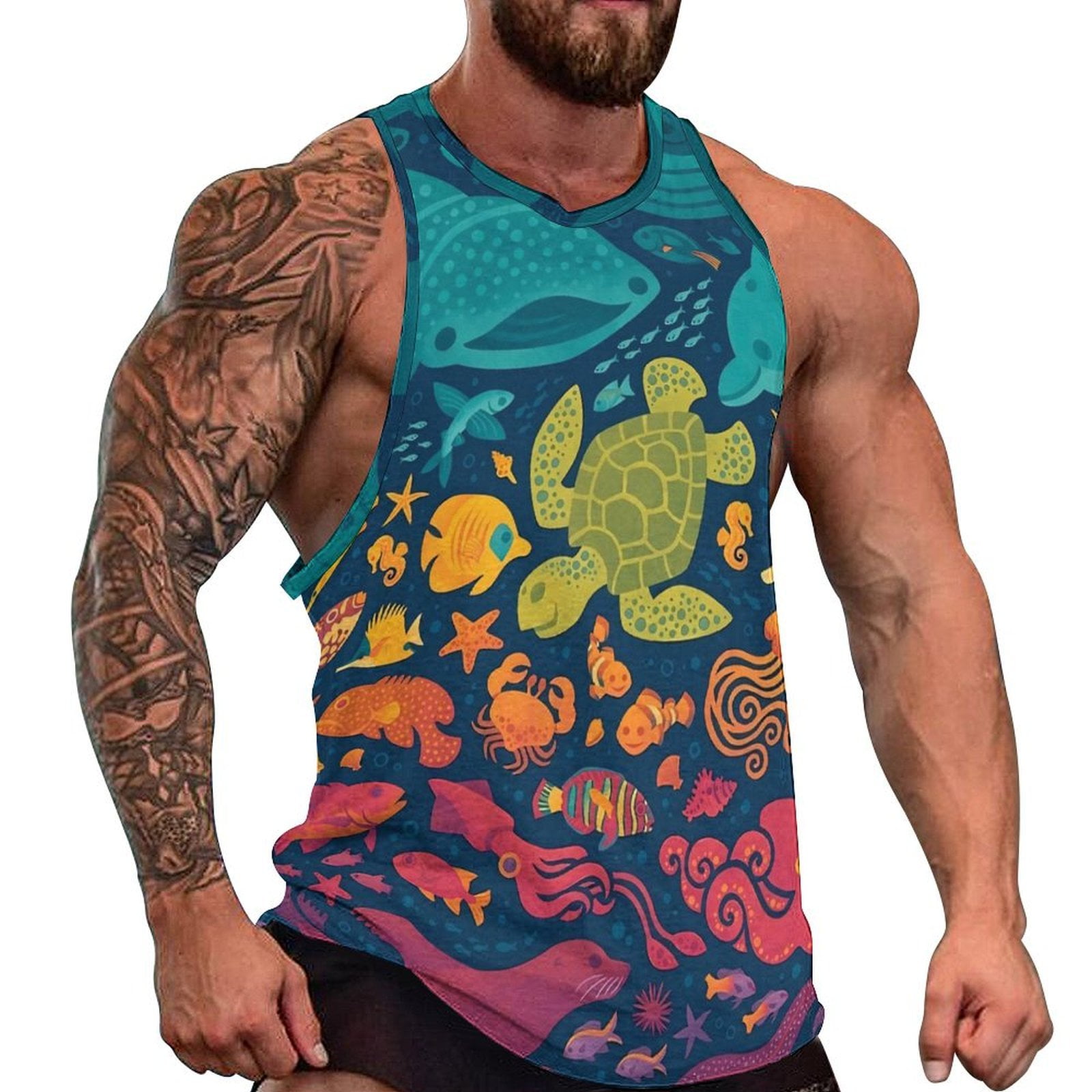 Sea Fish Print Tank Top Man Aquarium Animal Tops Summer Graphic Workout ...