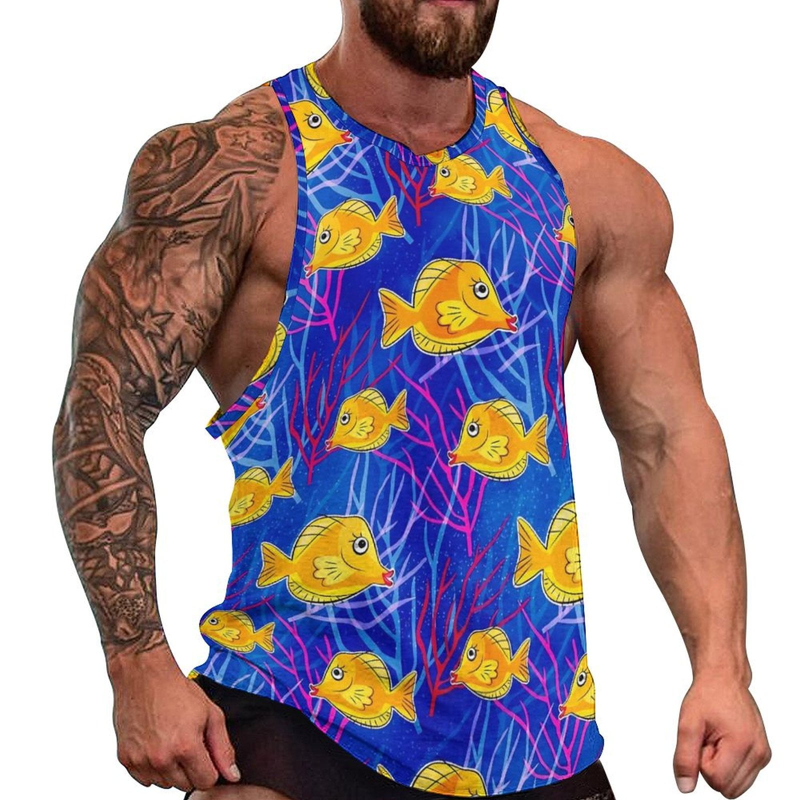 Sea Fish Print Tank Top Man Aquarium Animal Tops Summer Graphic Workout ...