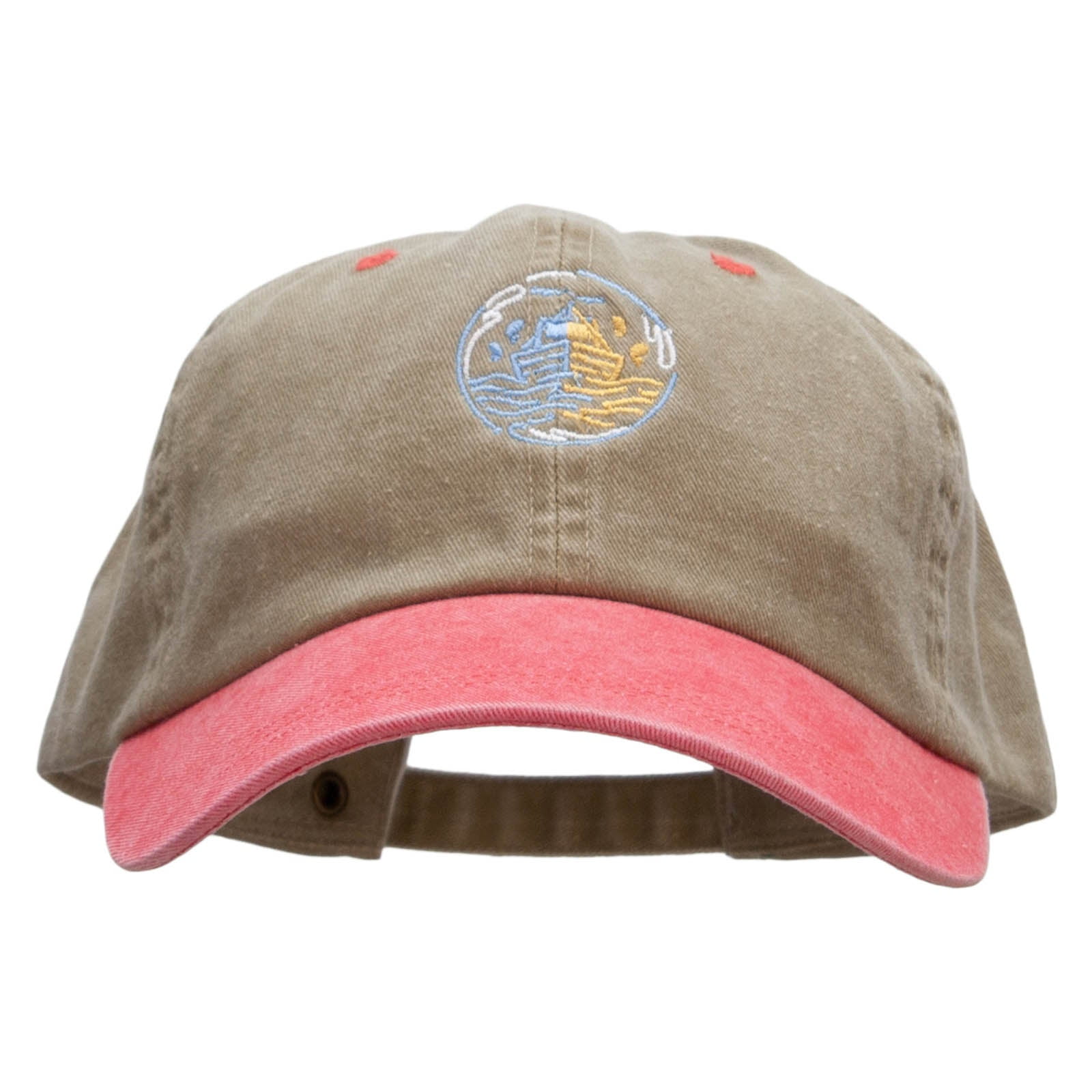Sea Fishing Boat Embroidered Pigment Dyed Wash Cap - Khaki Red OSFM ...