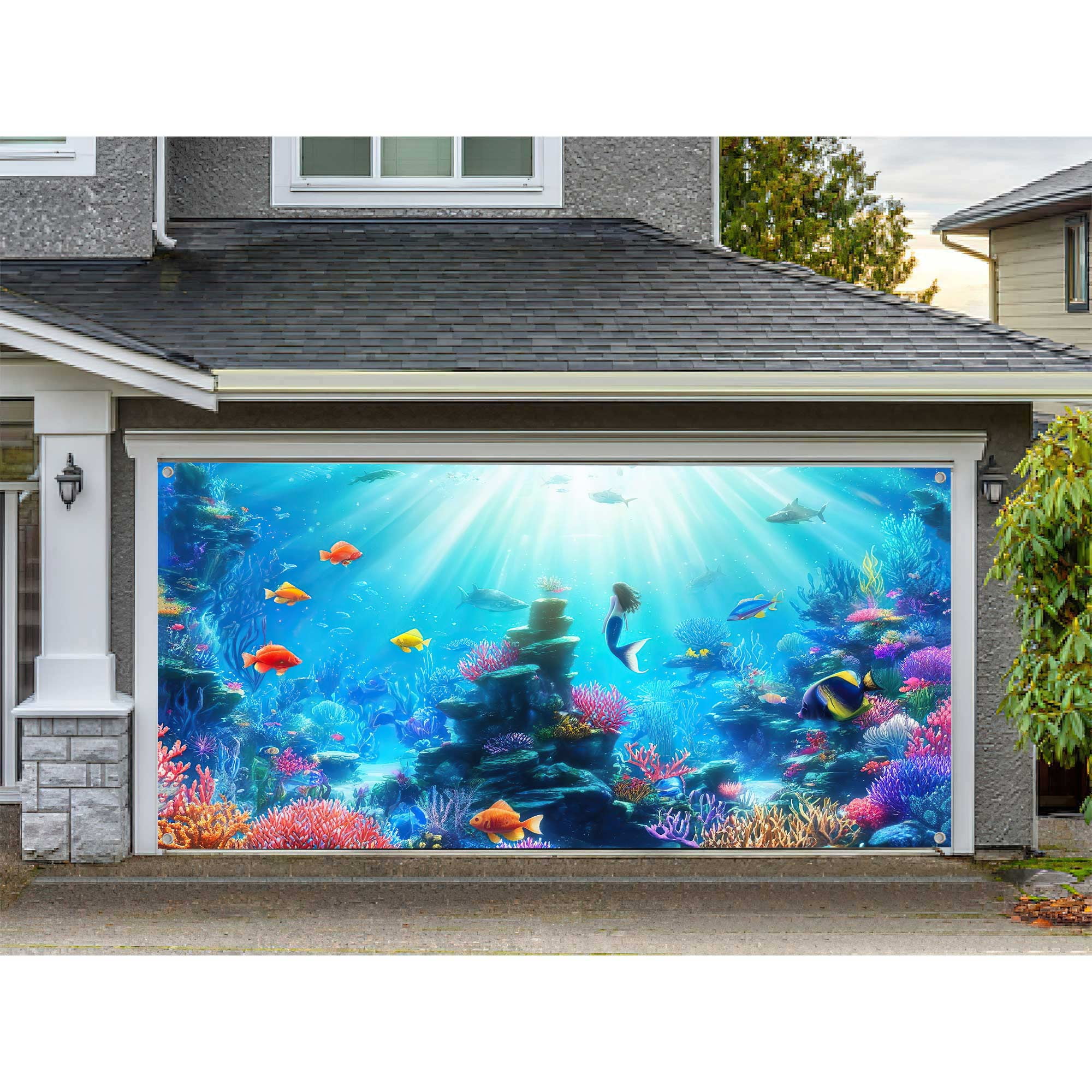 Under The Sea Garage Door Decorations Background Mermaid Ocean Photo ...