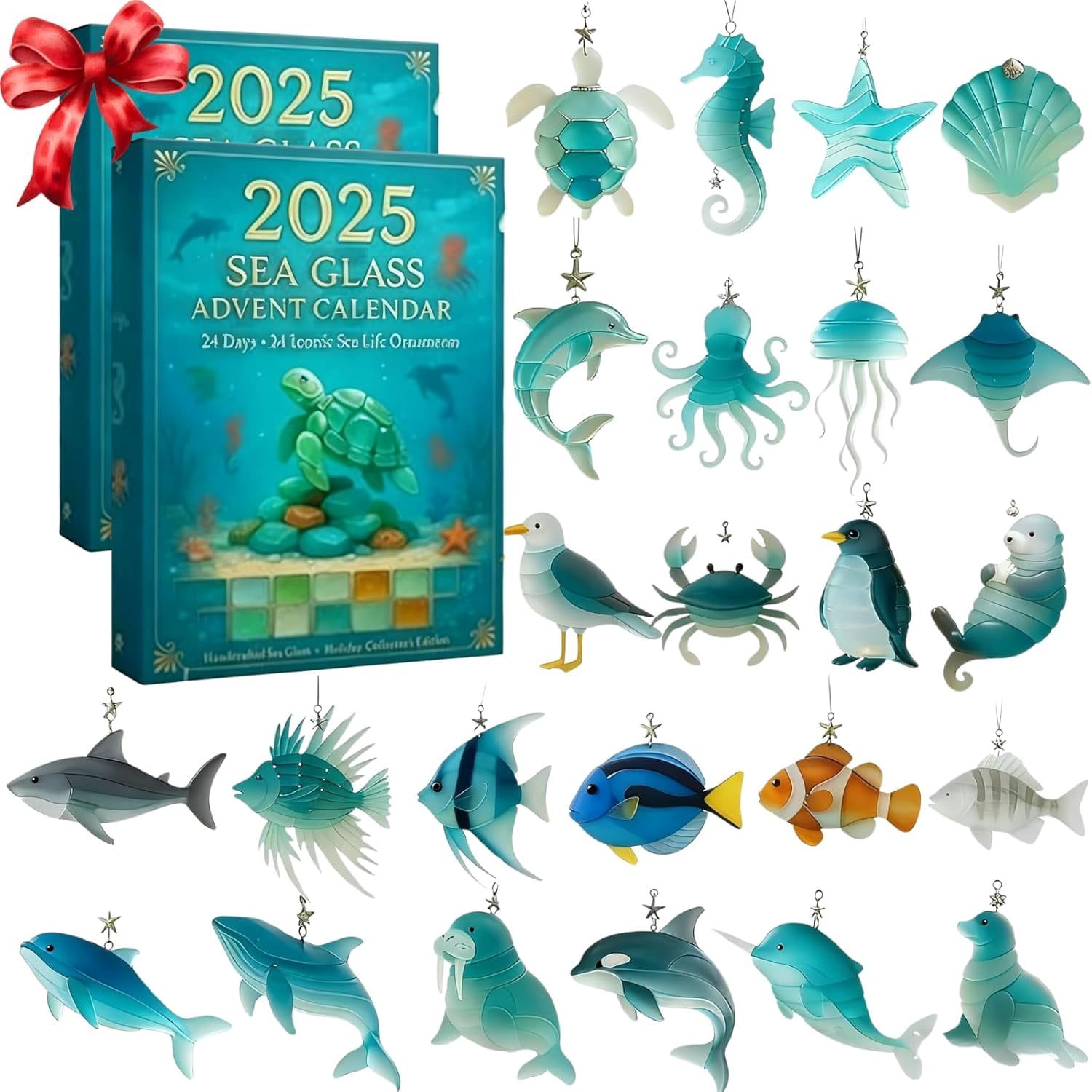 Sea Glass Advent Calendar 2025, Sea Glass Marine Life Ornaments Advent ...