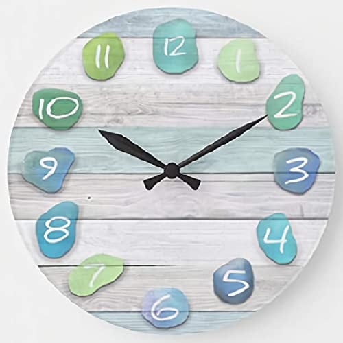 Sea Glass Beach Wall Clock Girls Summer Beach Wooden Round Clocks Wall ...