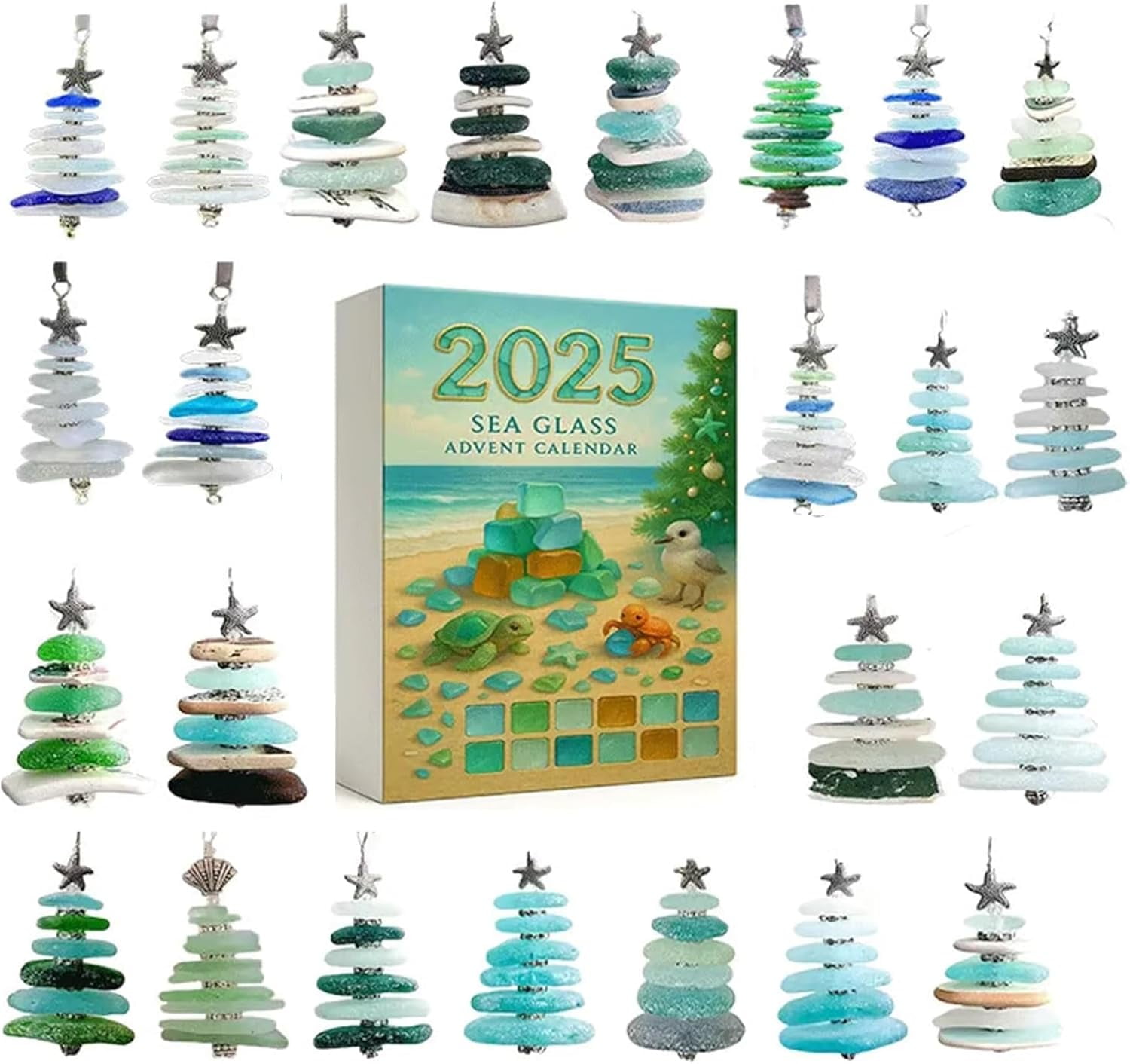 Sea Glass Christmas Tree Advent Calendar, 24 Days Christmas Countdown ...