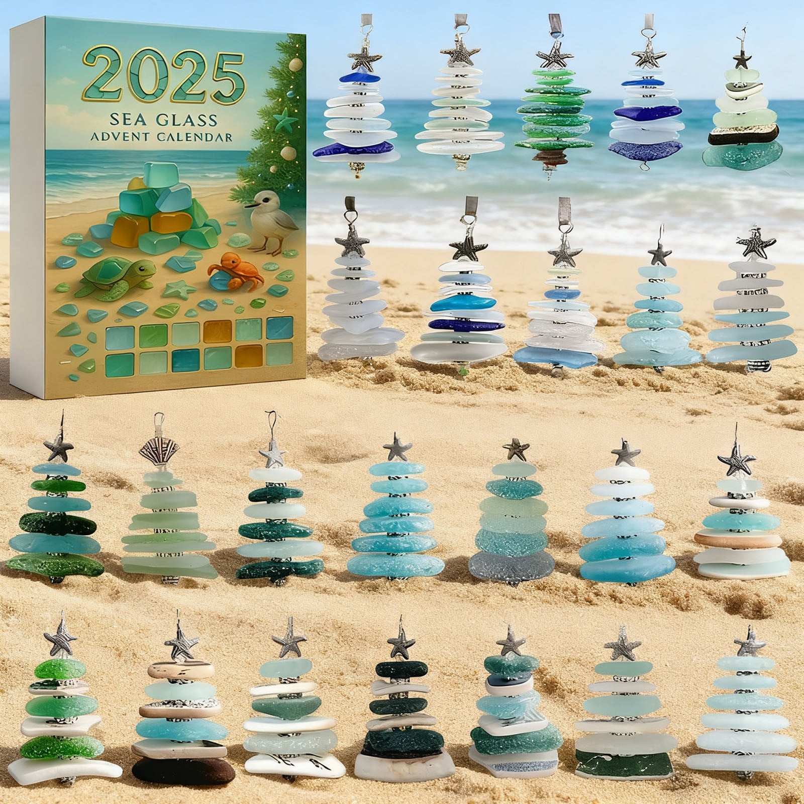 Sea Glass Christmas Tree Advent Calendar with 24 Handmade Miniature ...