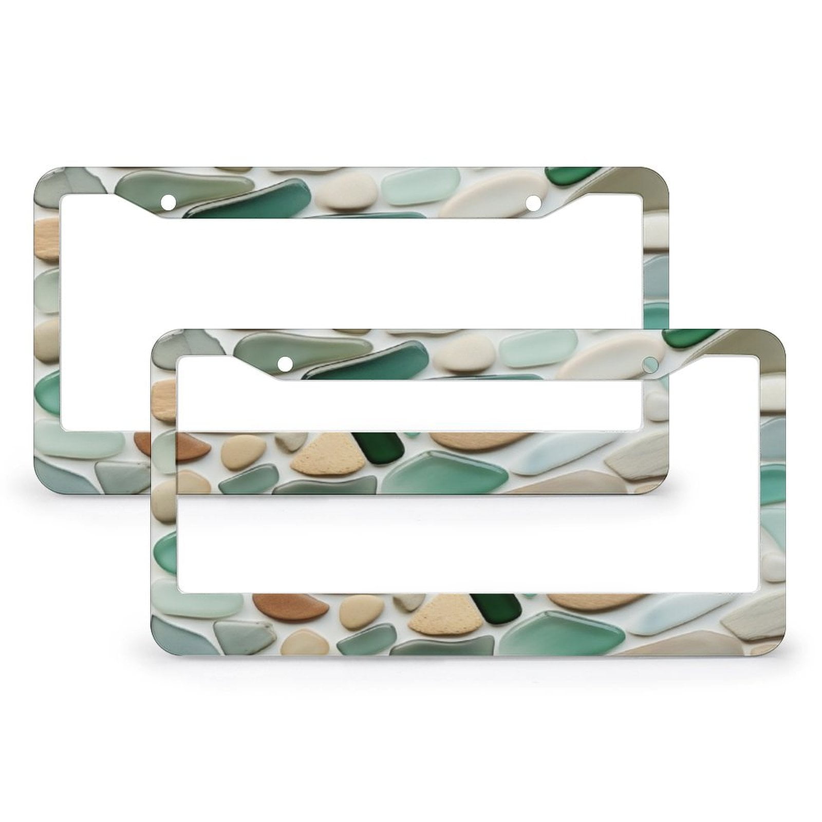 Sea Glass Driftwood Beach License Plate Frame 2 Pcs Set Nature Stone ...
