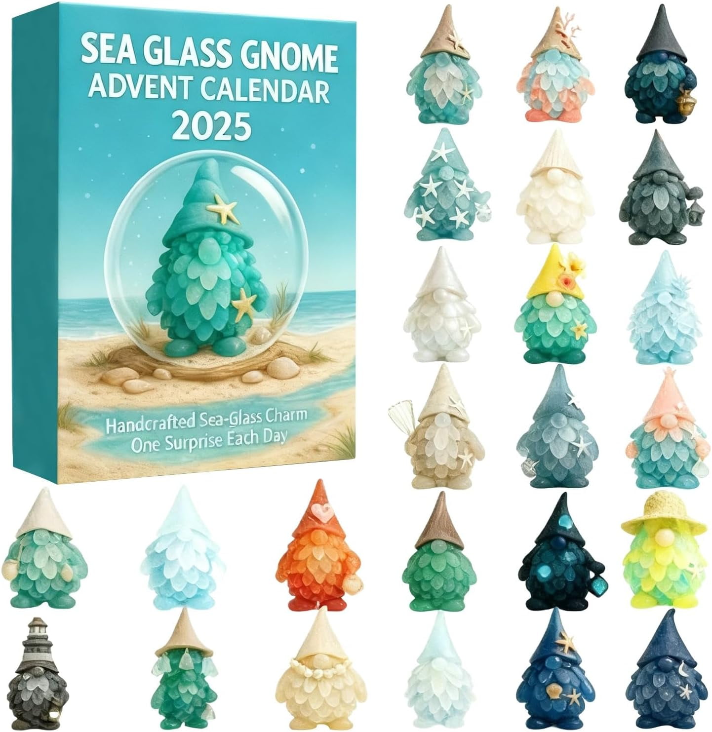 Sea Glass Gnome Advent Calendar 2025,24 Day Ocean-Inspired Countdown ...