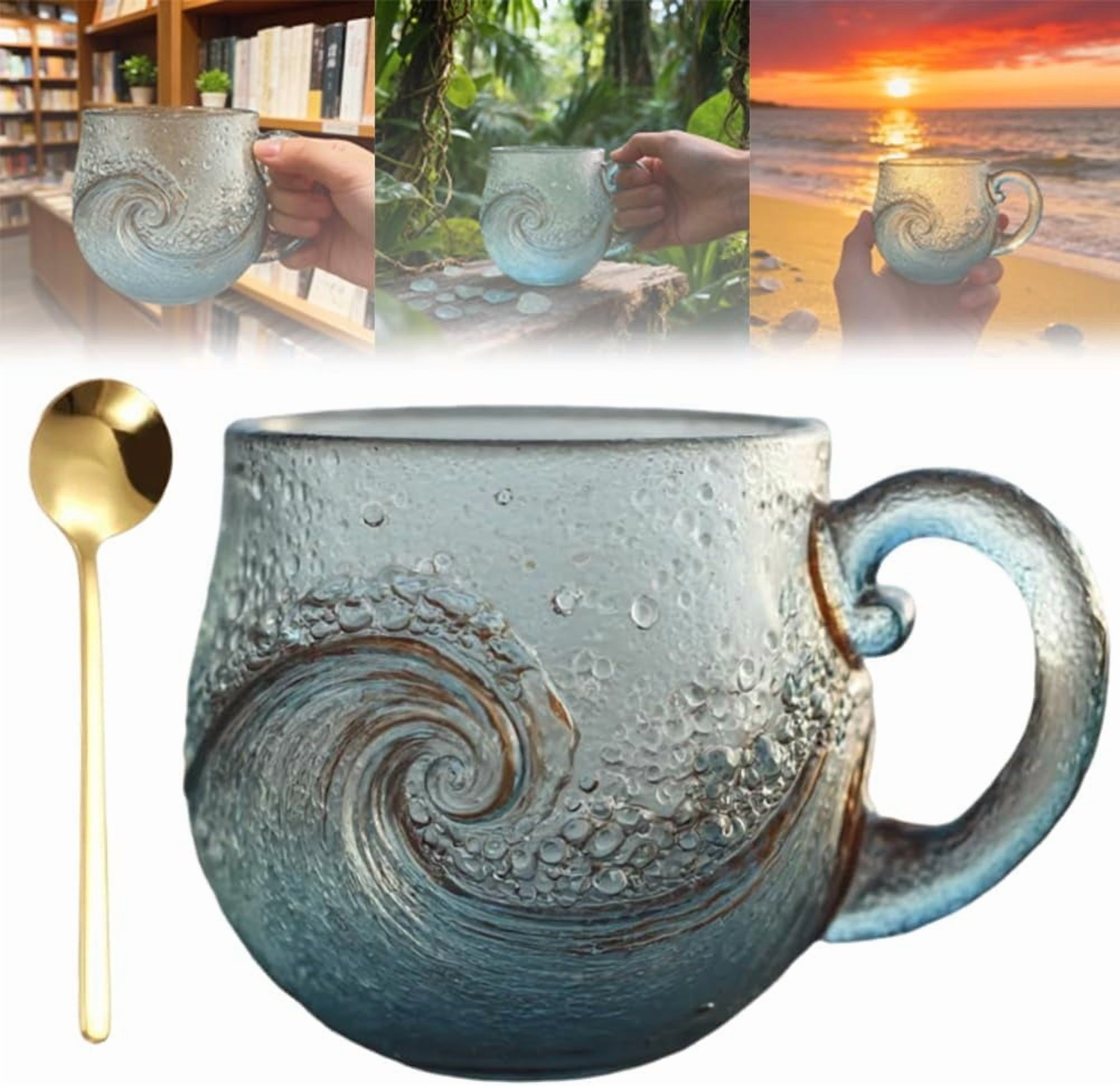 Sea Glass Wave Mug, 12 Oz Ocean Artistic Themed Coffee Cup with ...