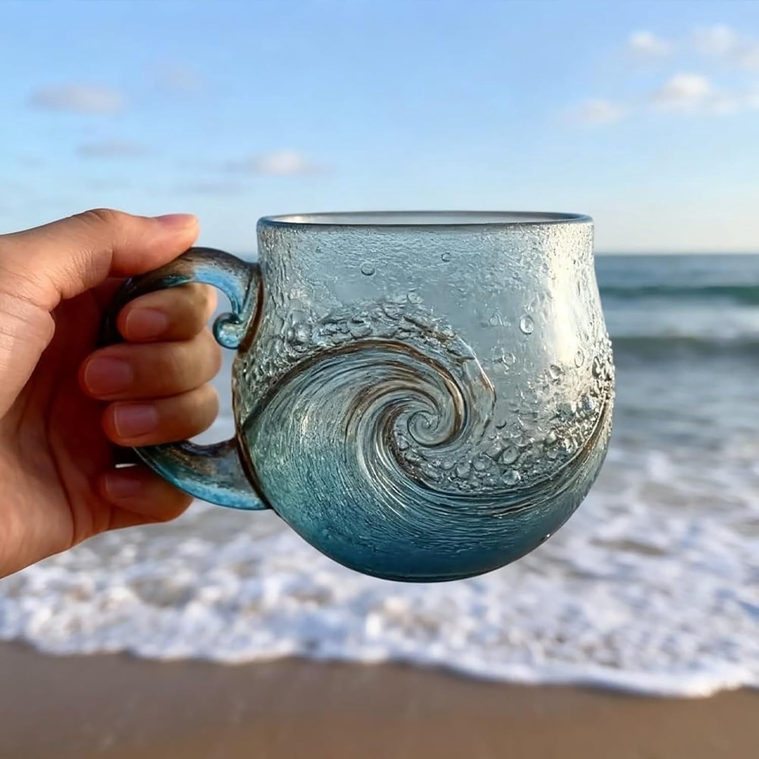 Sea Glass Wave Mug 12 oz Handblown Ocean Wave Glass Mug Cup Unique ...
