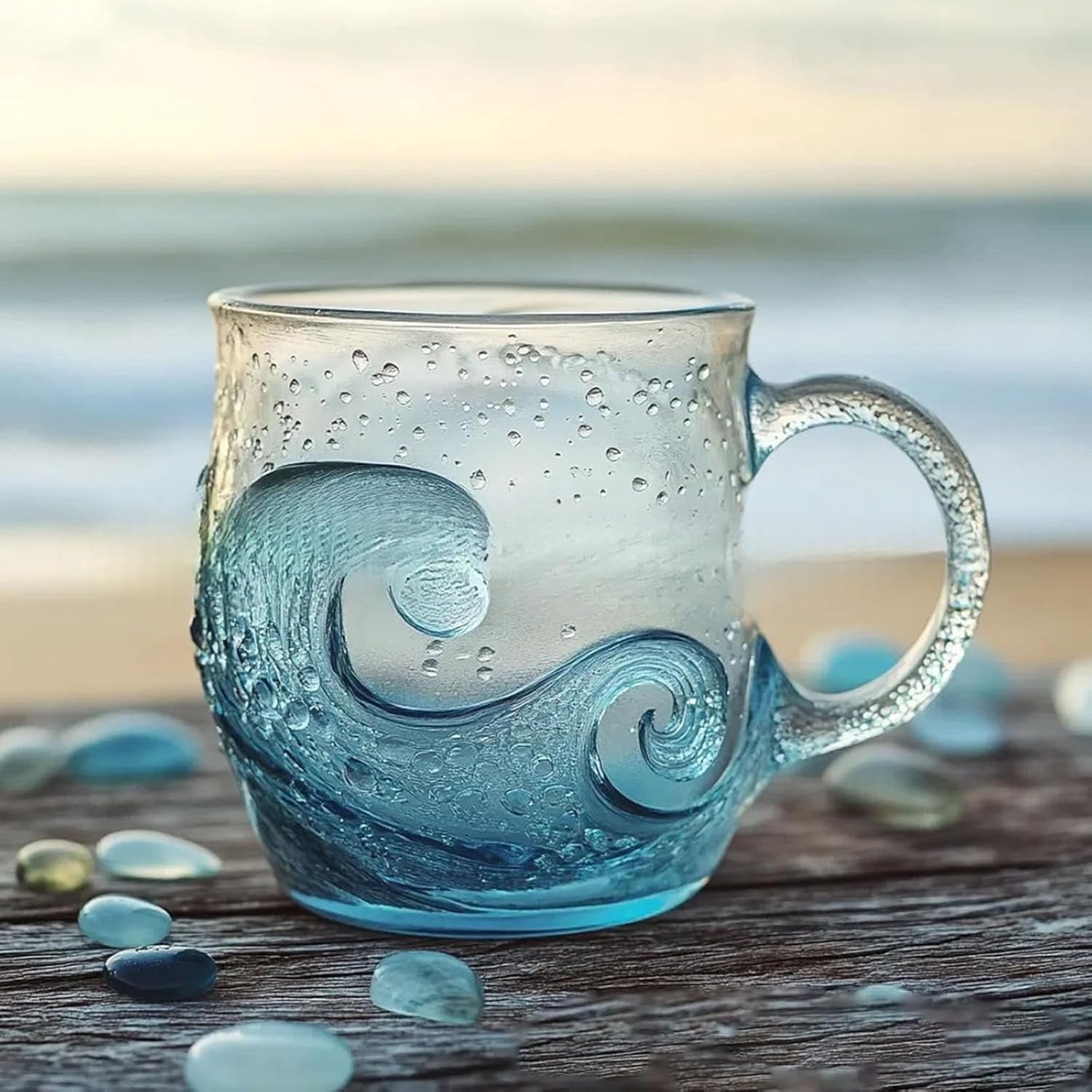 Sea Glass Wave Mug 12 oz Handblown Ocean Wave Glass Mug Cup Unique ...