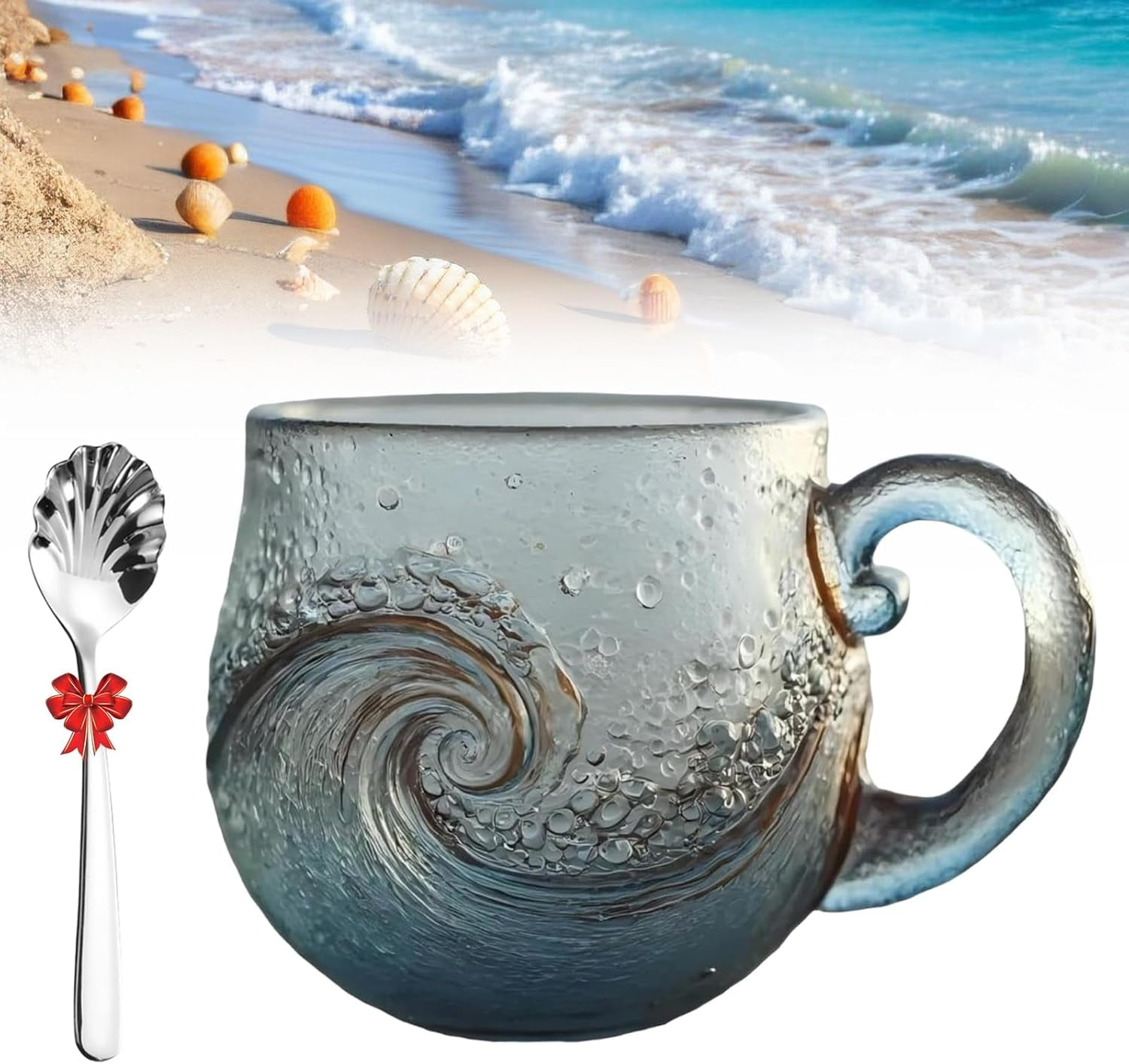Sea Glass Wave Mug, Handcrafted Ocean Theme Coffee Mug Cup with ...
