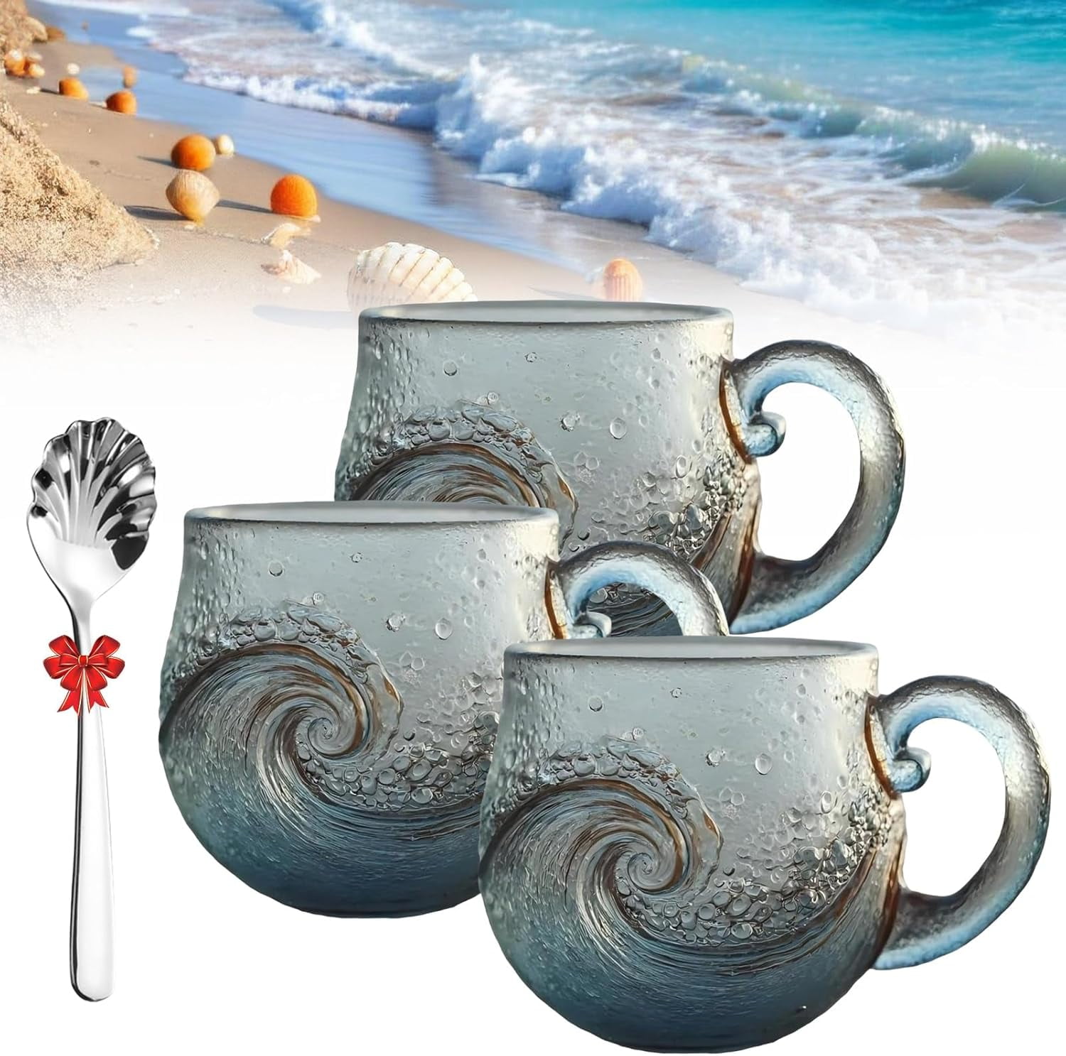 Sea Glass Wave Mug, Handcrafted Ocean Theme Coffee Mug Cup with ...