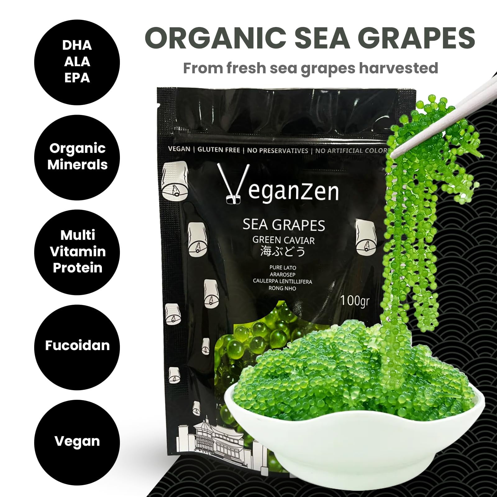 Sea Grapes to SCH4 Eat Seaweed Snacks Salad Kit 100GR VeganZen Umibudo ...